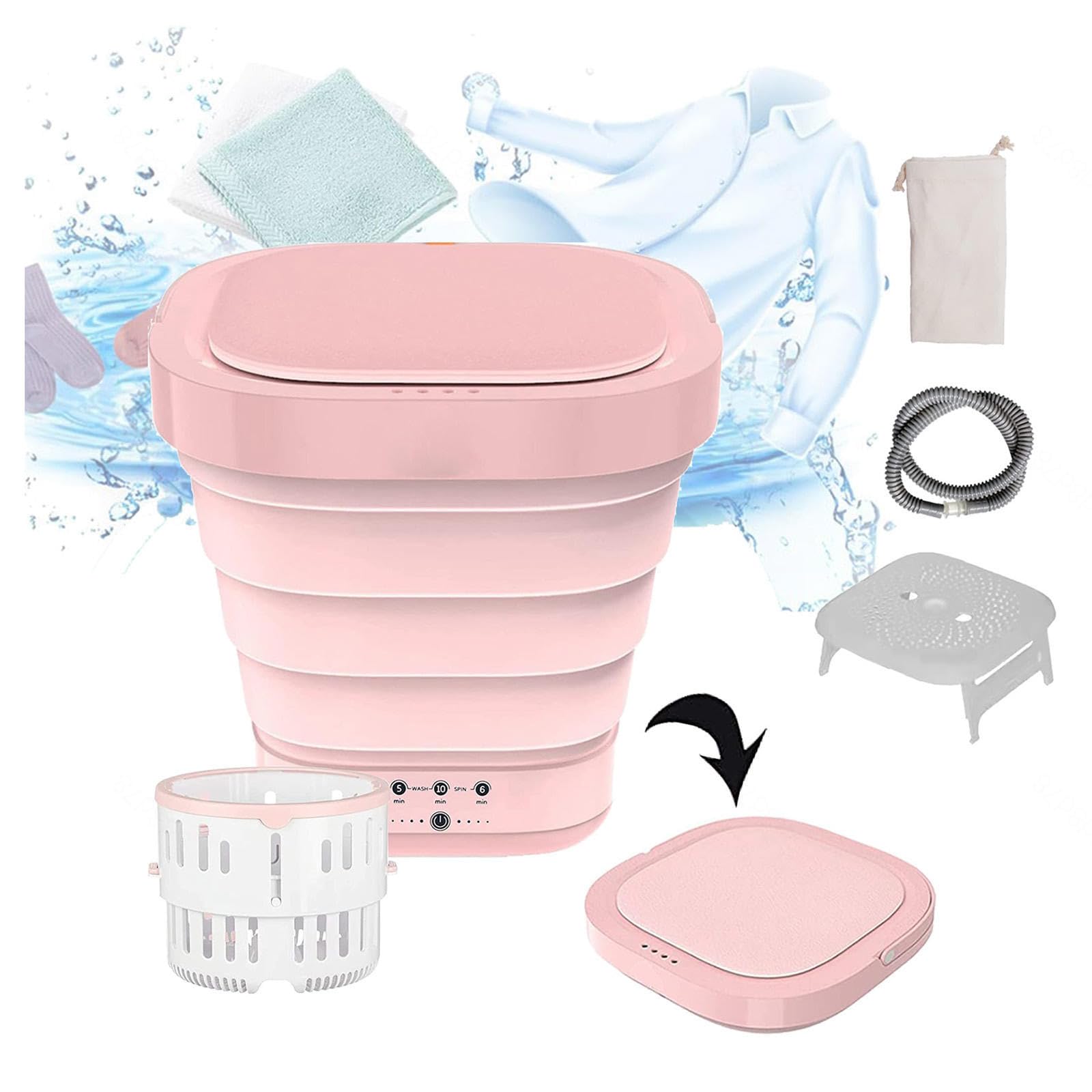 Portable Washer Machine for Apartments with 60/80℃ Drying and UV, Mini Wash Machine 4D Wave Wheel,Spin Dry for Small Rooms,Camping,RV Travel,Pink