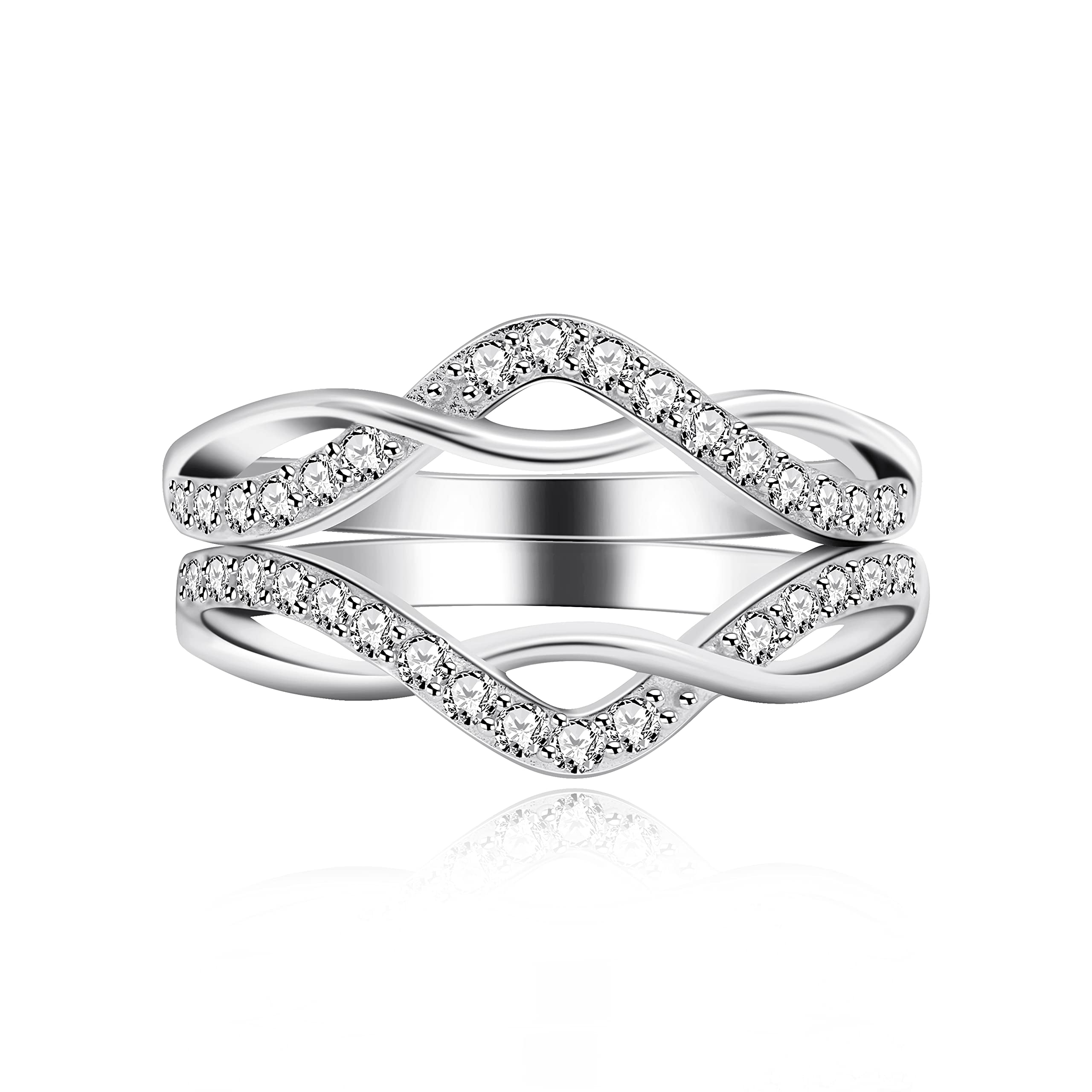 Uloveido Curved Infinity Rings Set of 2 for Women 925 Sterling Silver Arched Halo Ring Guard Enhancer for Wedding Engagement Promise Half Eternity Rings Size 6 Y1521