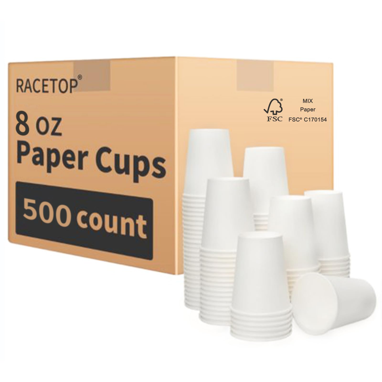 RACETOP 8 oz Coffee Cups [500 pack], Disposable Coffee Cups 8 oz, Hot Coffee Cups, Ideal for Office, Home, Party(8 oz 500 pack