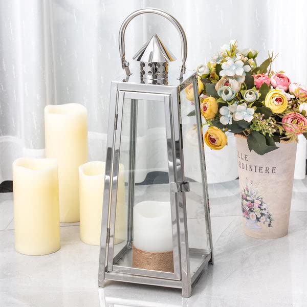TABLECLOTHSFACTORY 15" Silver Cone Top Stainless Steel Lantern Candle Holder Tabletop Centerpiece