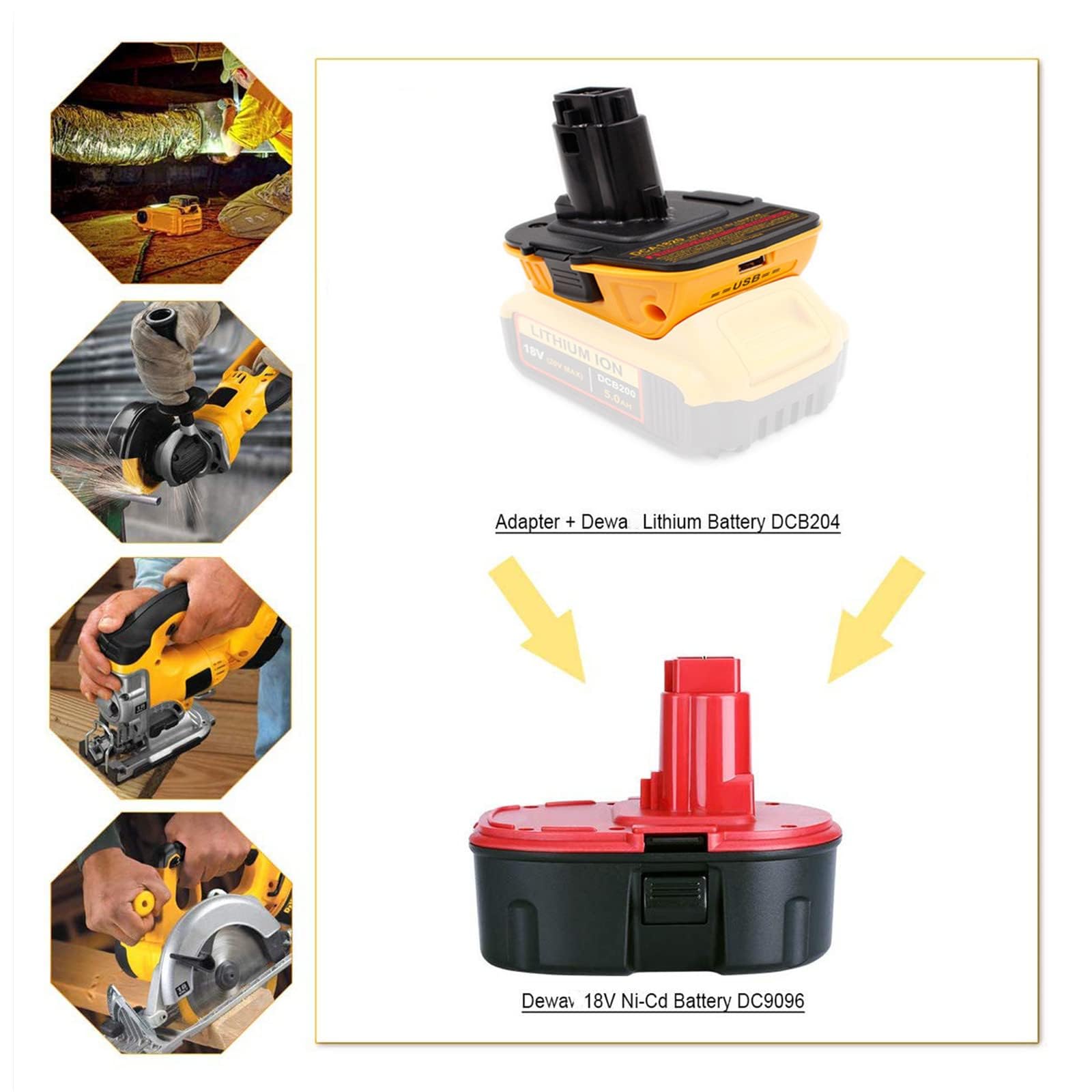 TPDL USB Battery Adapter DCA1820 Compatible with DeWalt 18V to 20V Converter for Dewalt 18V NiCad & NiMh Tools Replacement(1 Pack)