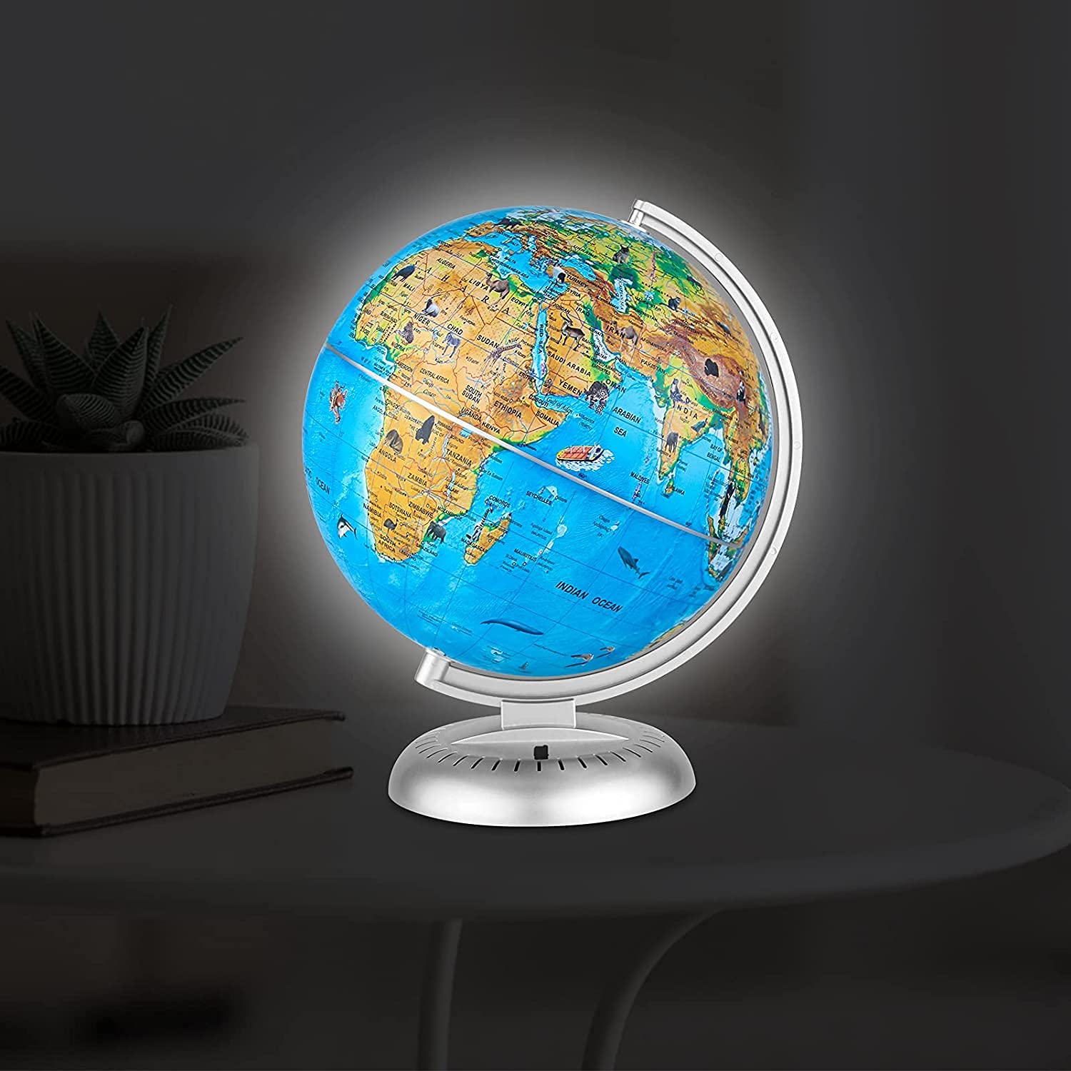 Wizdar Illuminated Globe with Stand World Globe for Kids Learning with LED Night Light 3 in 1 Interactive Globes with Animal Pattern Light up Earth Globe Decoration for Home, Desk, Classroom-8 Inch