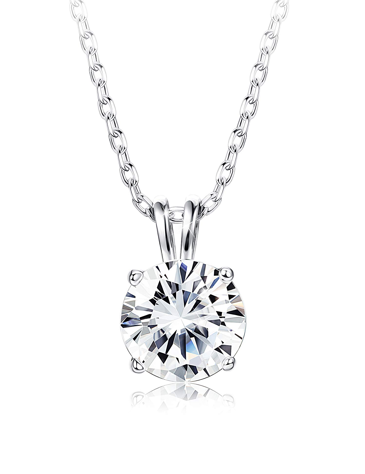 Sllaiss Sets With Swarovski Zirconia Sterling Silver Solitaire Pendant Necklace for Women Round-Cut CZ Necklace Chain Jewelry Gift (2 cttw), 18”