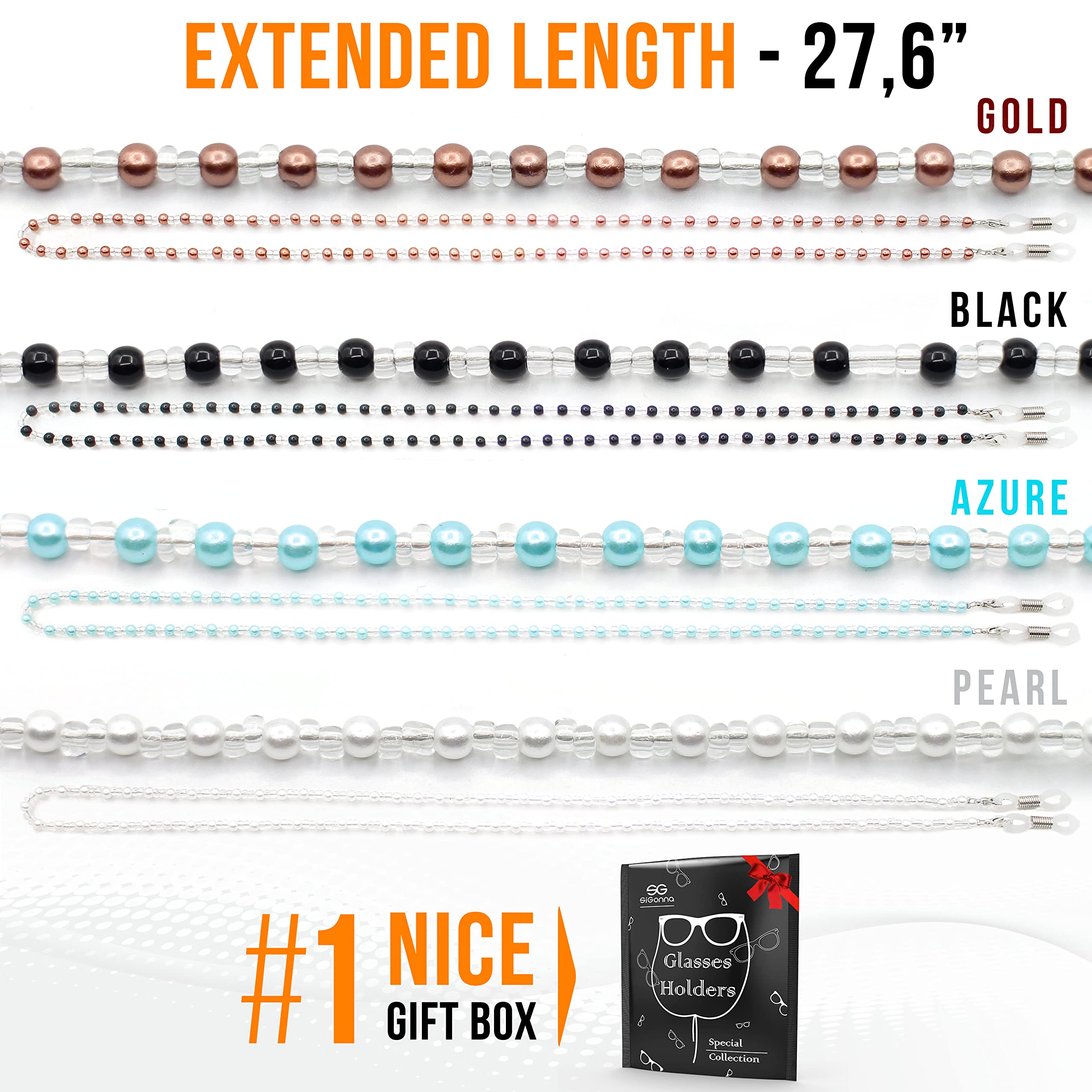 SIGONNA Eye Glasses String Holder - Premium Beaded Eyeglass Holders Around Neck - Eyeglass Chain Cord for Women