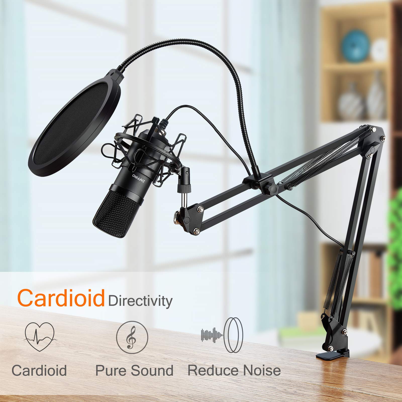 USB Streaming Podcast PC Microphone Computer Cardioid Condenser Microphones Kit with Boom Arm for Vocal Instrument Recording Gaming YouTube Karaoke, Studio Mic Compatible with Mac Laptop Desktop