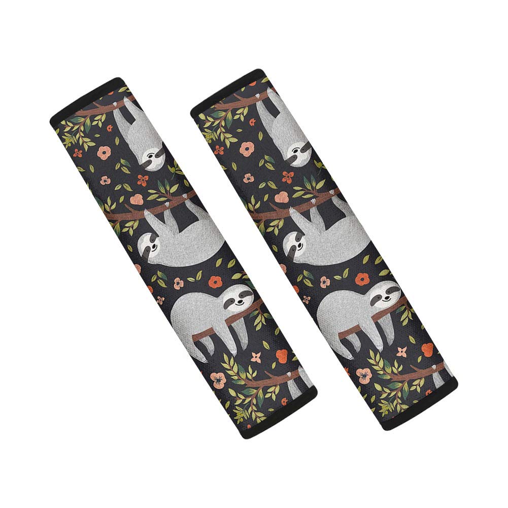 TOADDMOS 2-Piece Cute Sloth Floral Design Universal Car Seat Belt Cover Pad,Super Soft Comfortable Shoulder Seatbelt Pads Cushions for Adults and Children