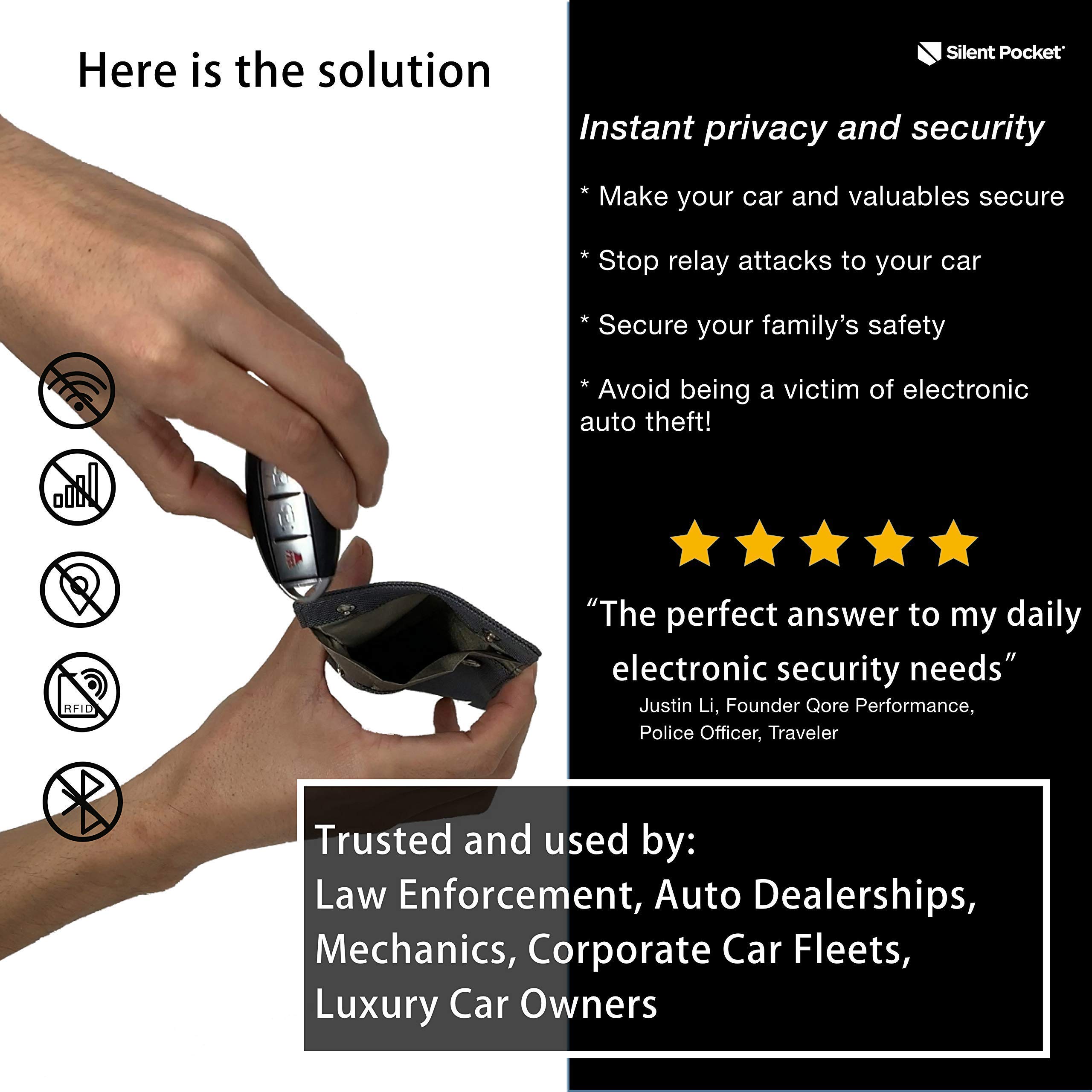 Silent Pocket Signal Blocking Car Anti Theft Device Shielding Faraday Key Fob Case Bundle (Charcoal Grey and Red)