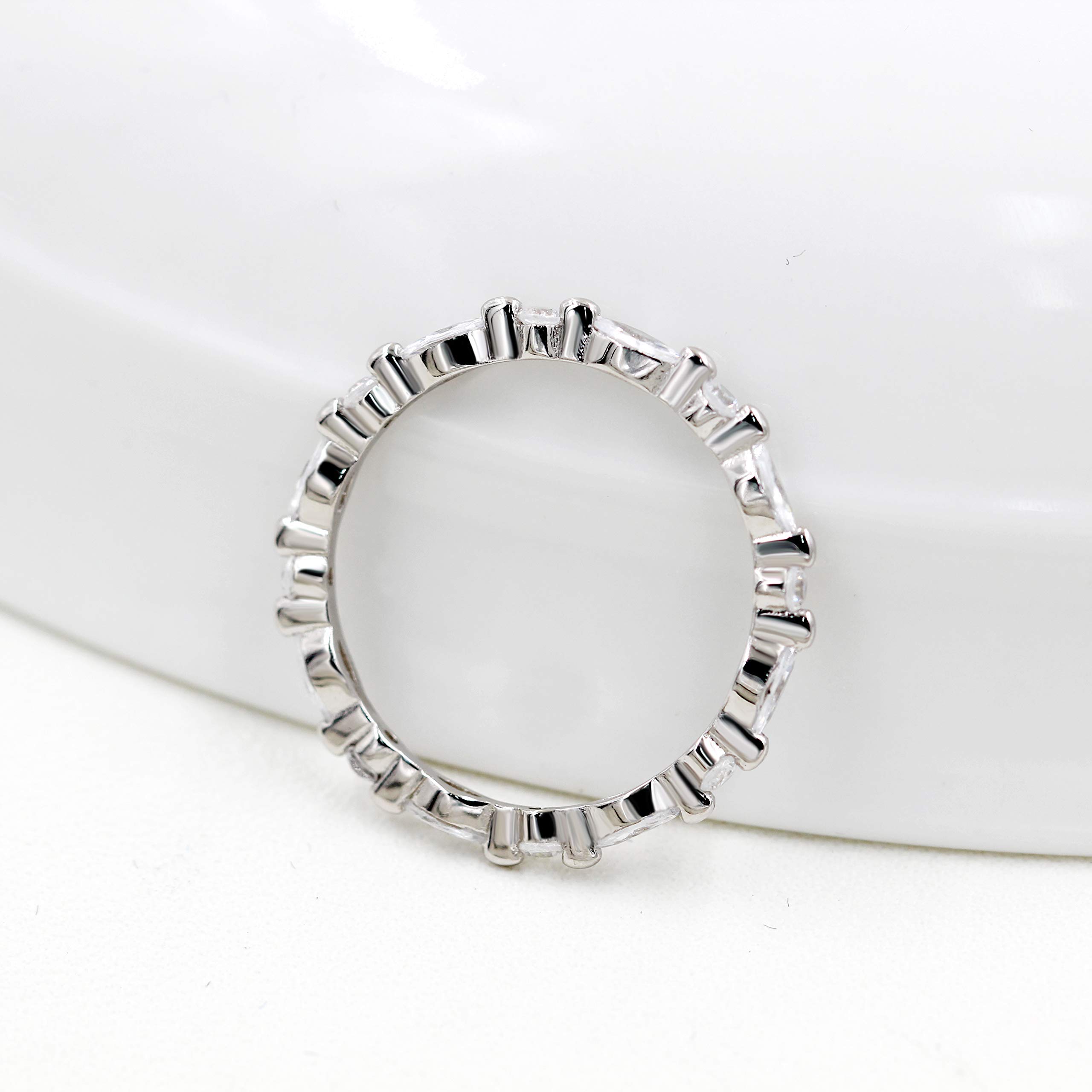 Uloveido Women's Marquise & Round Cubic Zirconia Antique Style Bezel Set Eternity Band Stackable 925 Sterling Silver Milgrain Ring (size 7)