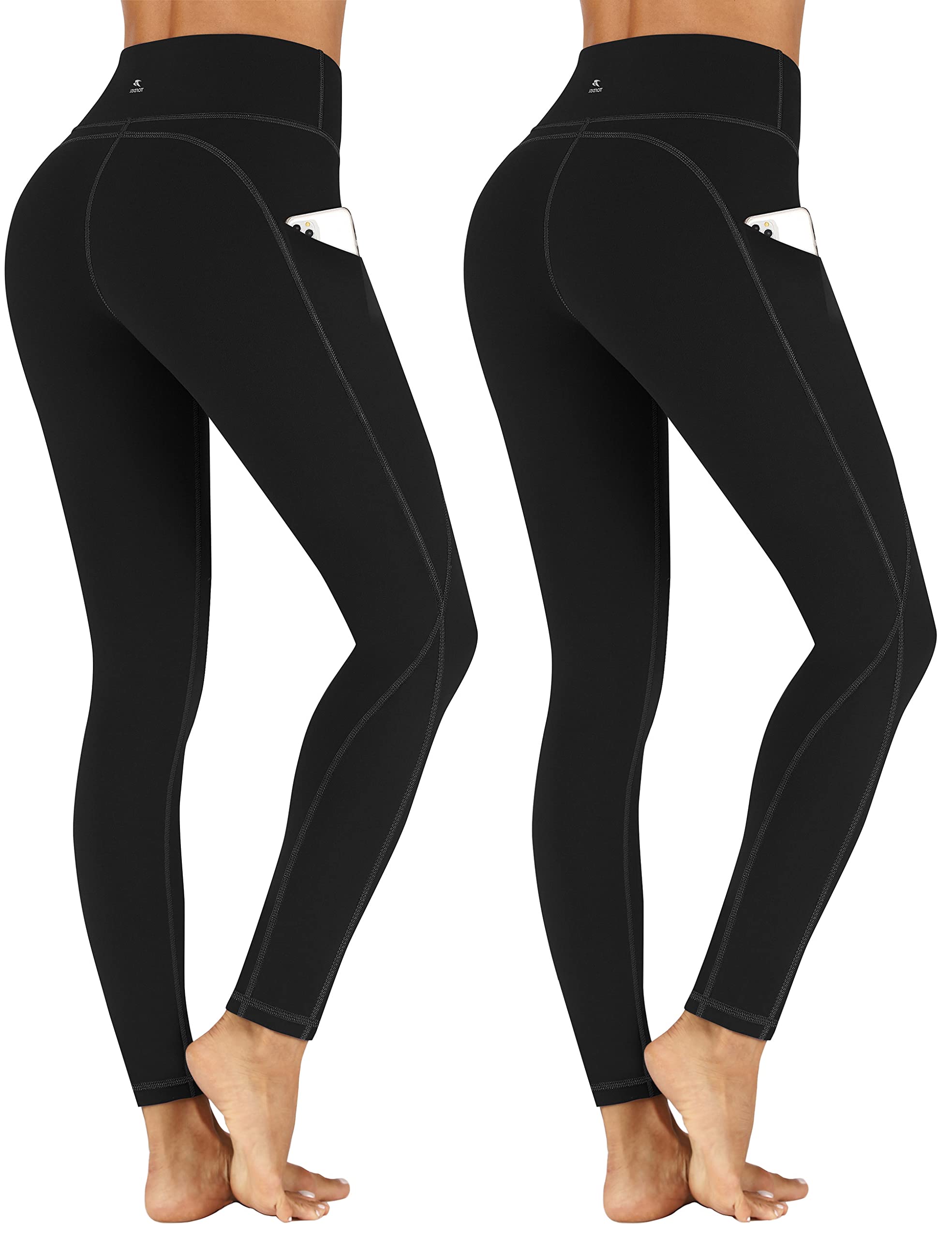 TOREEL High Waisted Leggings Pack Yoga Pants with Pockets for Women Tummy Control Workout Leggings with 3 Pockets