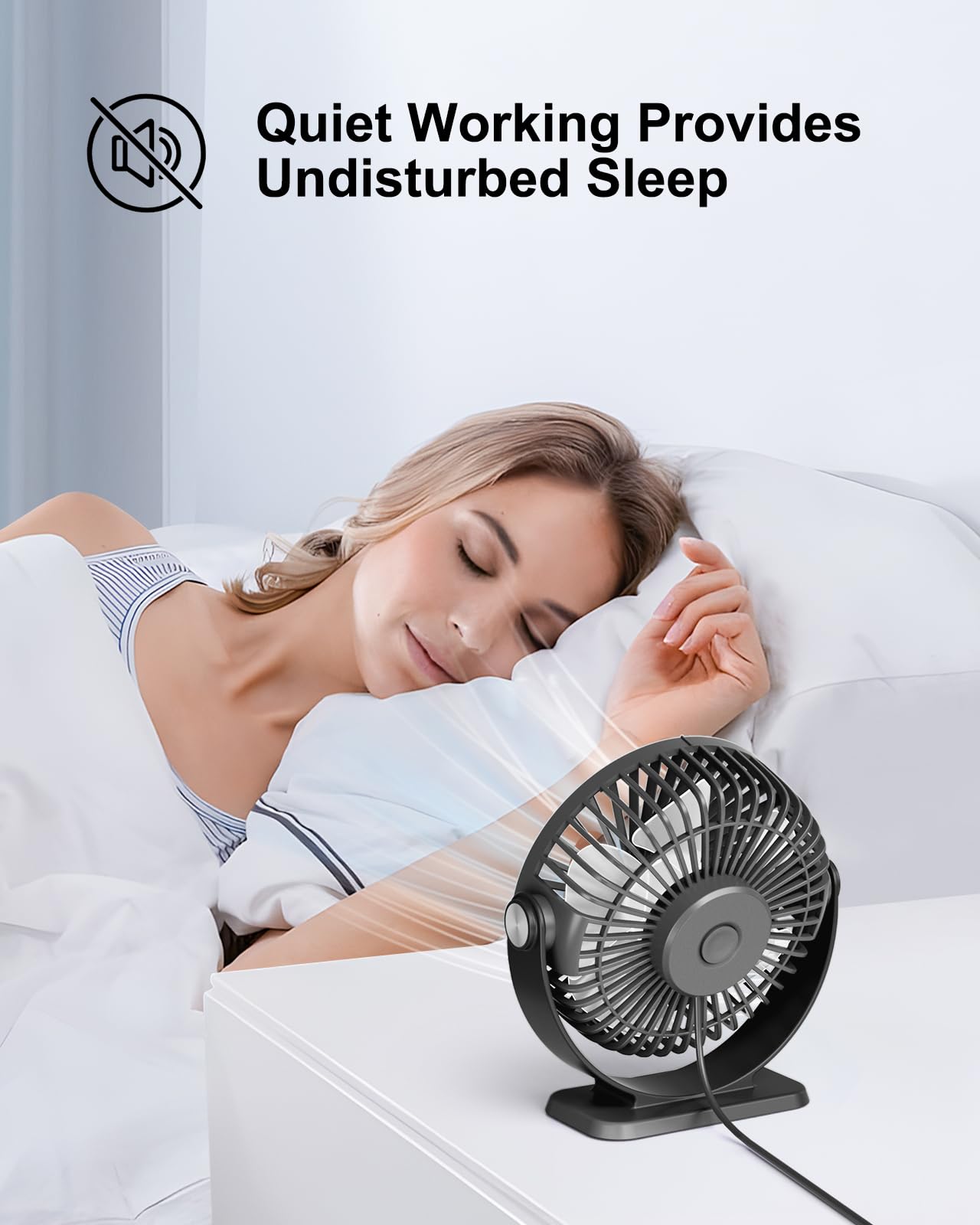 TriPole Small Desk Fan USB Powered Portable Fan 3 Speeds Strong Airflow Mini Fan 360°Rotation Personal Fan 5.1 Inch Table Fan for Home Office Bedroom Desktop, Black, 4.9ft Cable