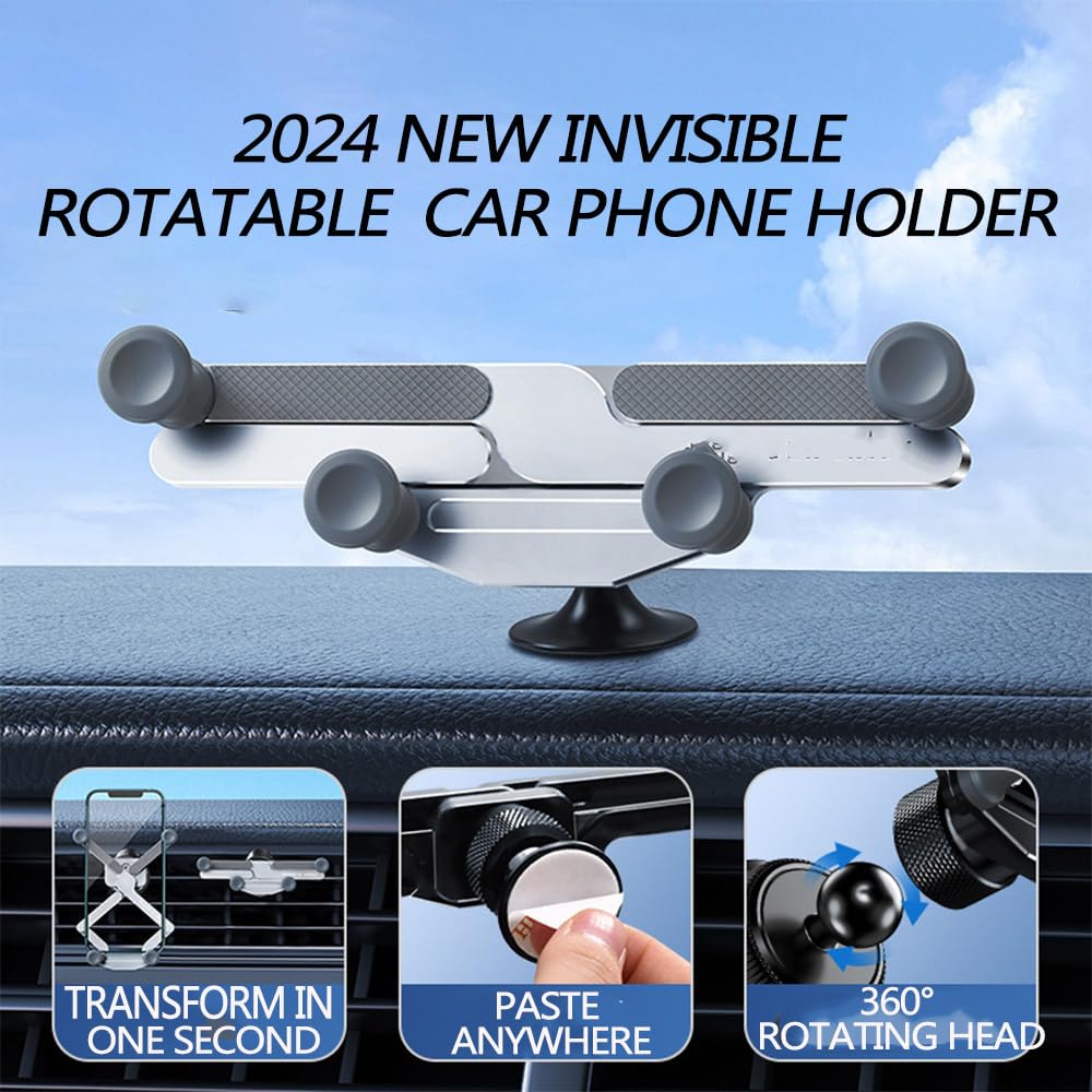 ustterla Phone Holder, Invisible Rotatable Air Vent Mount Car Phone Holder, Peach Loft Cell Phone Holder, 360° Adjustable Cell Phone Holder for Car Dashboard & Air Vent (Vent Version, Black)