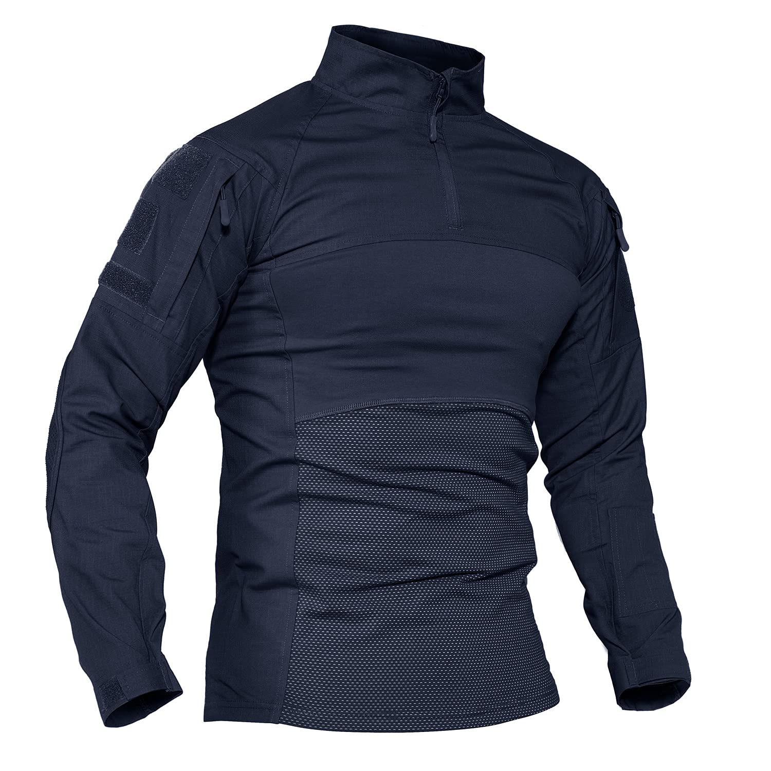 TACVASEN Men's Tactical Military 1/4 Zip Pullover Cotton Long Sleeve Shirt Green, L