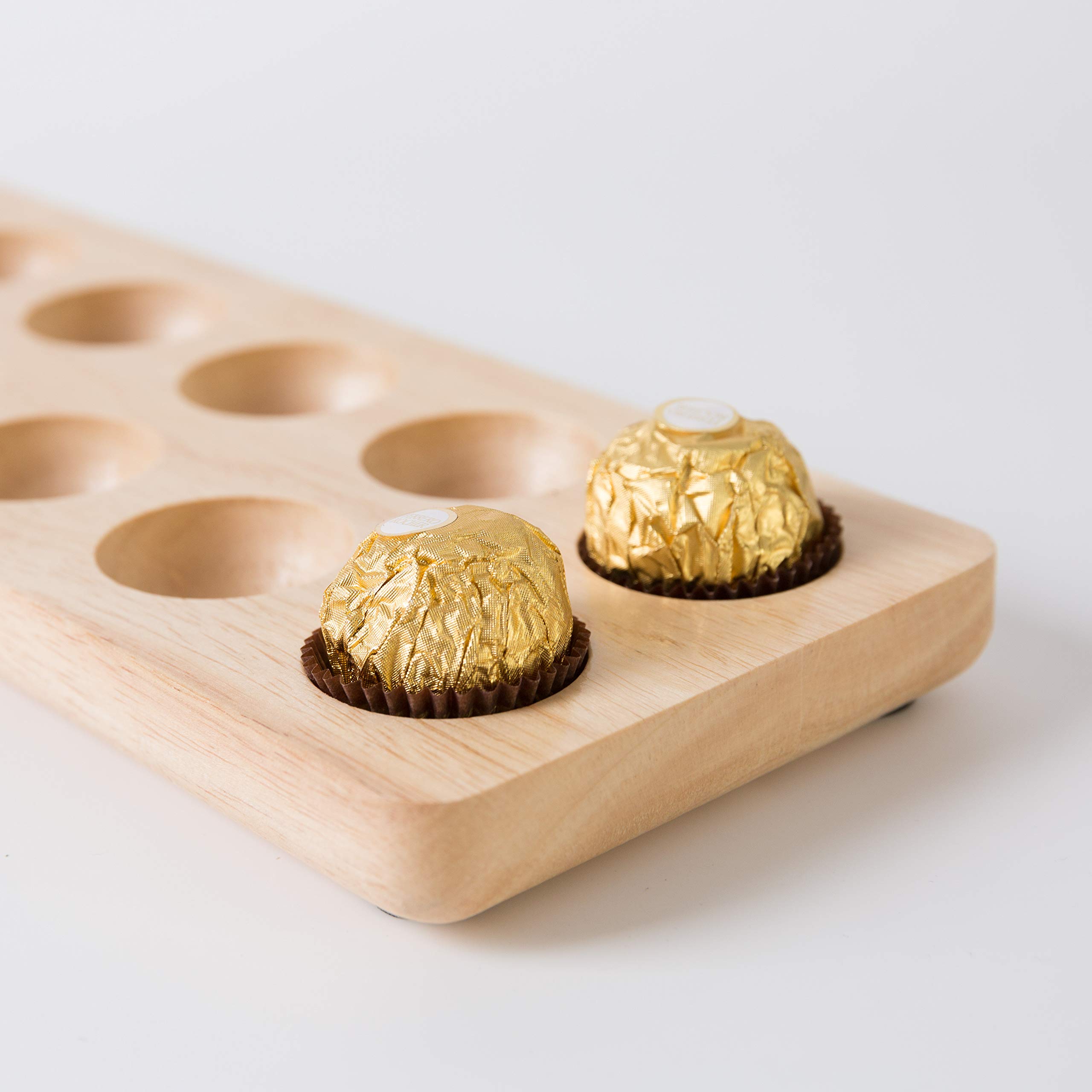 Wooden Egg Tray, Rubber Wooden Egg Holder, 12 Egg Holes for Display or Storage in Kitchen Refrigerator