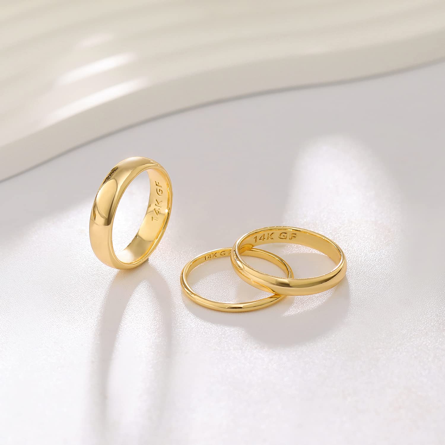 ZNBOH 3Pcs 14K Gold Filled Ring Stackable Rings for Women Stacking Thin Gold Ring Set Simple Plain Thumb Pinky Finger Statement Band Rings Men Comfort Fit 2mm 4mm 6mm
