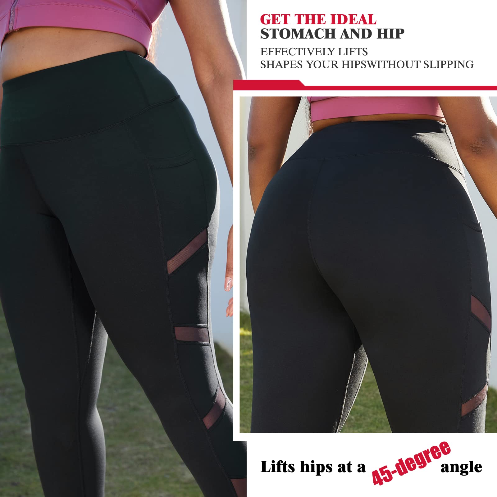 YOHOYOHA Women’s Yoga Pants Plus Size Breathable Mesh Splice Tummy Control Best Long Workout Fitness Pants for 4 Way Stretch