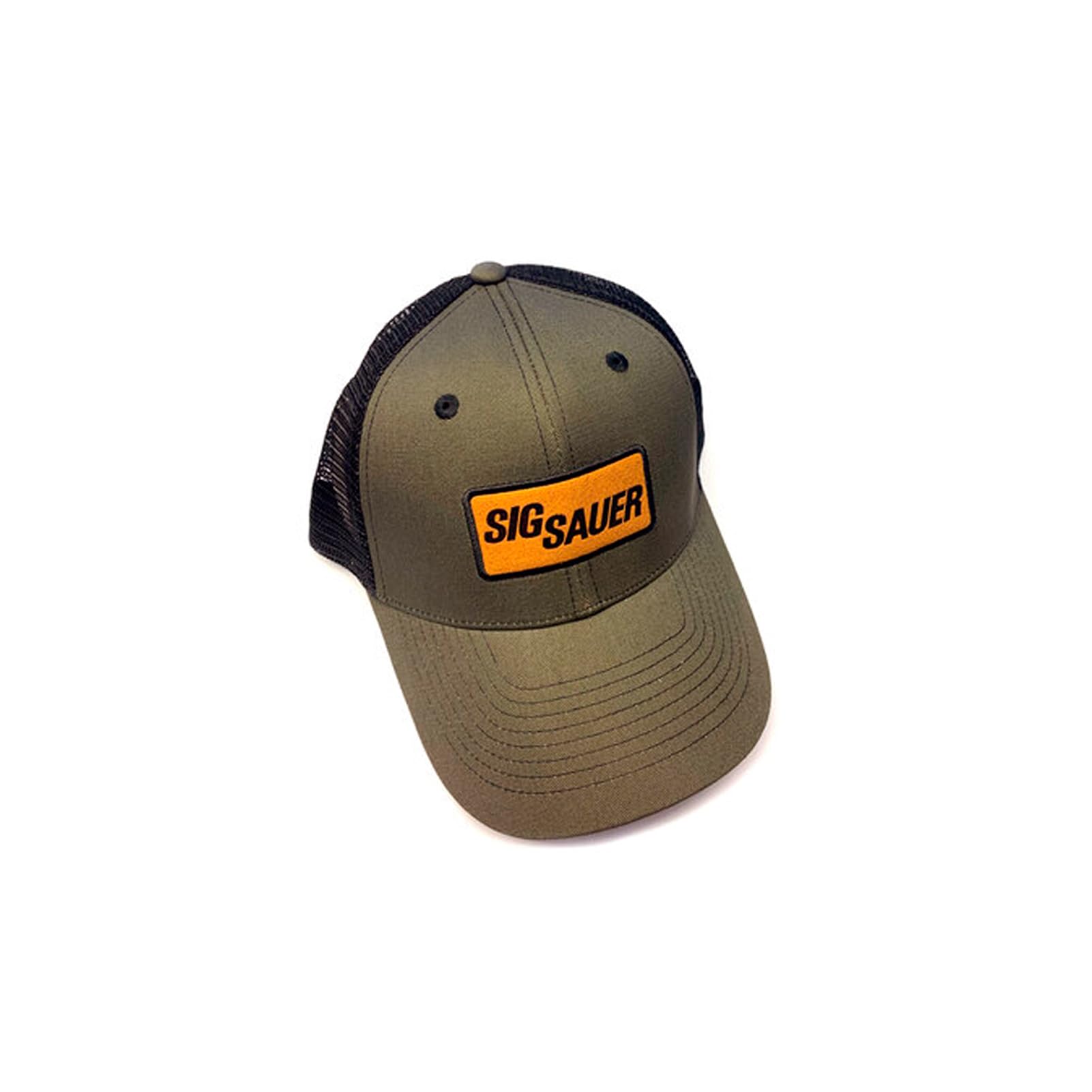 SIG SAUER Men's Leather Patch Adjustable Breathable Mesh Panels Sports Outdoor Shooting Hunting Military Green Trucker Hat