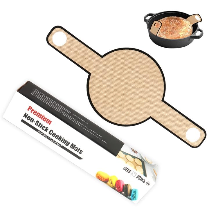 Yuehuam Silicone Baking Mat for Dutch Oven Bread Baking Reusable Dough Drop Dough Bread Sling Baking Mat Sheet Long Handles for Gentler & Easier Transfer of Dough Oven Accessories (Brown)