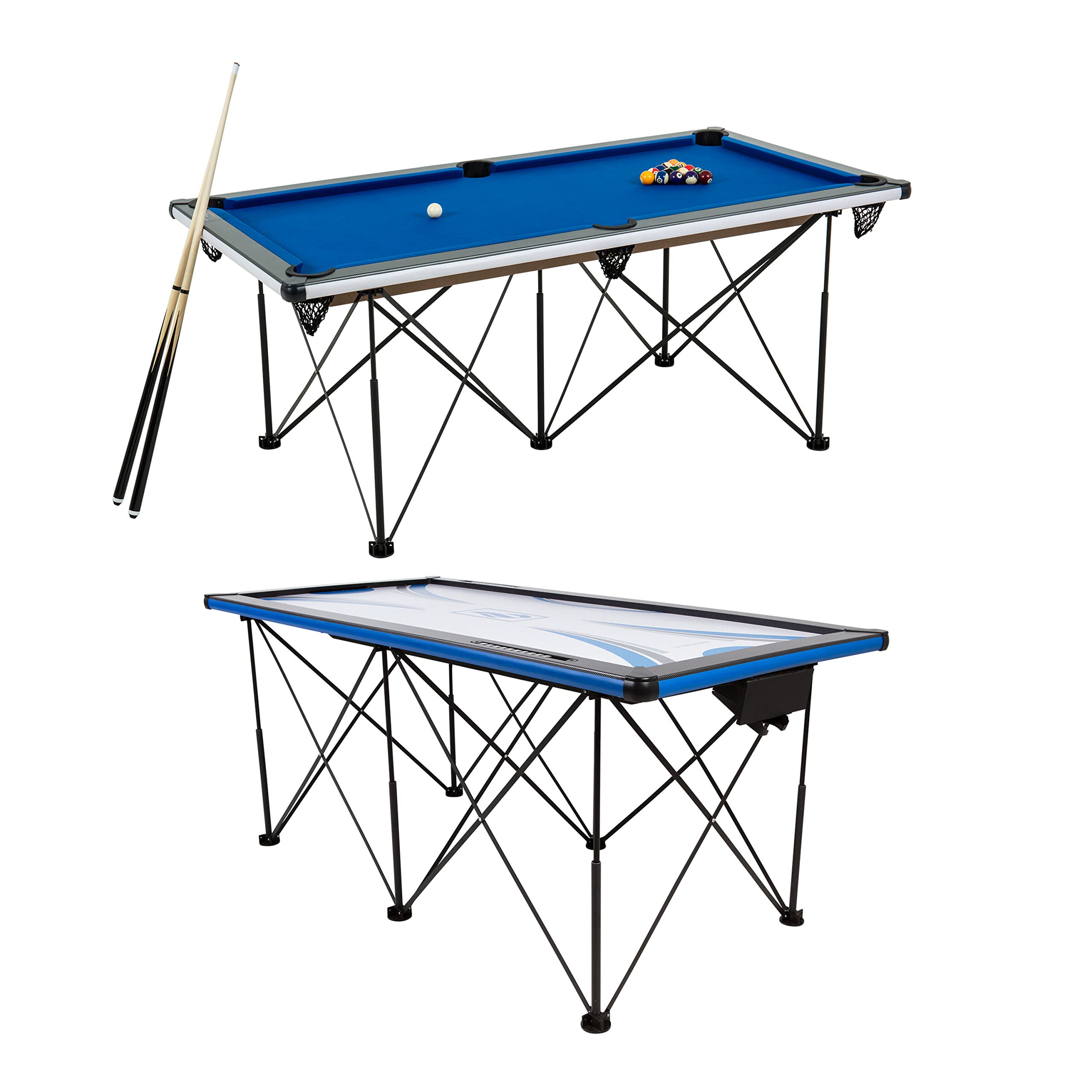 Triumph Sports 6β Portable Pop Up Folding Pool/Billiard Table with Folding Legs, Instant Assembly and Accessories Included, Blue, 72" (45-6051W)