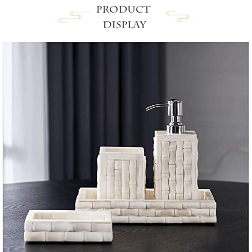UTOYA Durable Bamboo Shape Bathroom Accessories Set,4 Pcs Classical Bathroom Set-Soap Dispenser,Towel Tray,Tumbler,Bathroom Decor Set Beige Replacement
