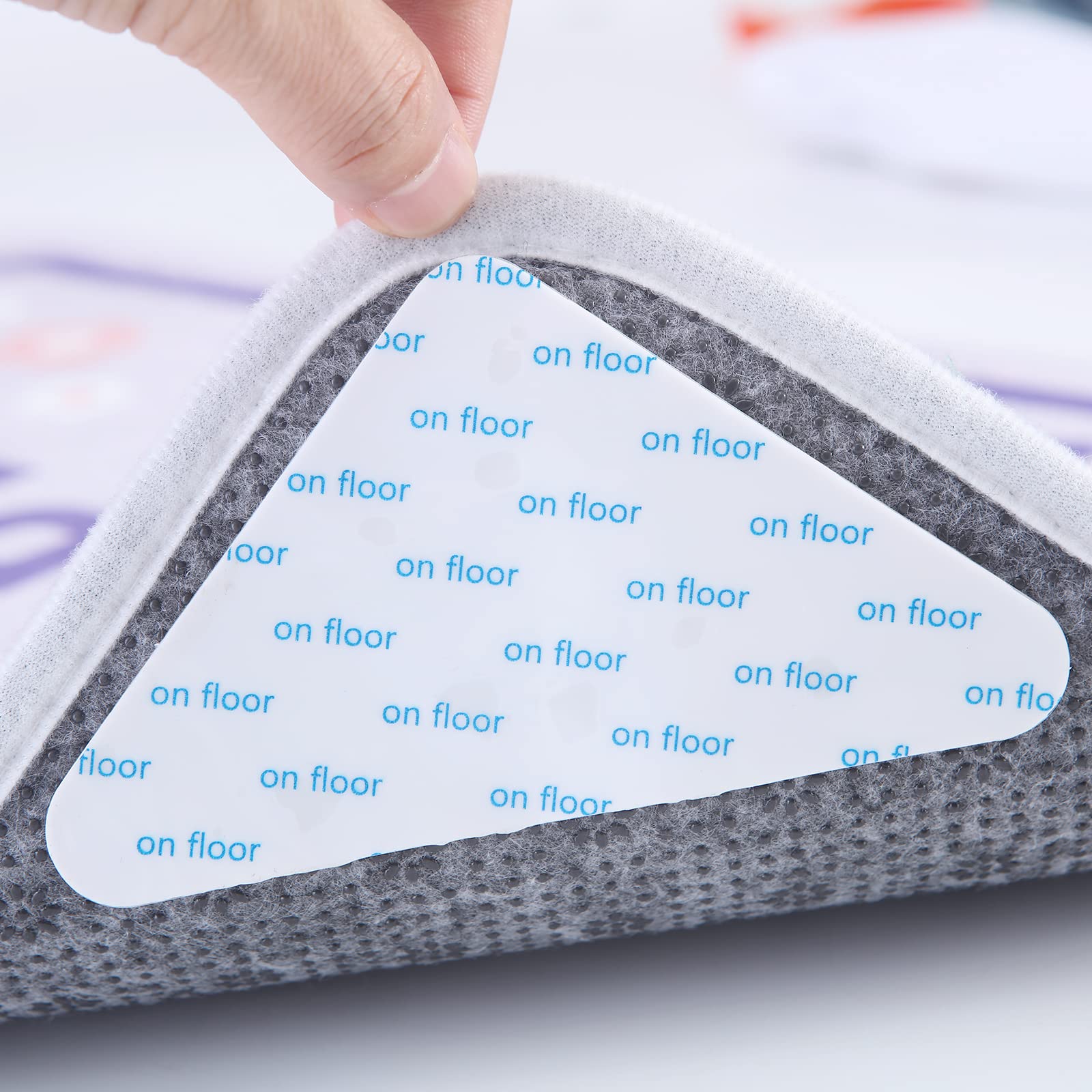 Rug Gripper Tape for Hardwood Floors and Tiles,8 PCS Non- Slip Rug Pads Double Sided Carpet Tape Rug Corner Grippers for Area Rugs Washable Reusable Runner Rug Sticky Pad(White)