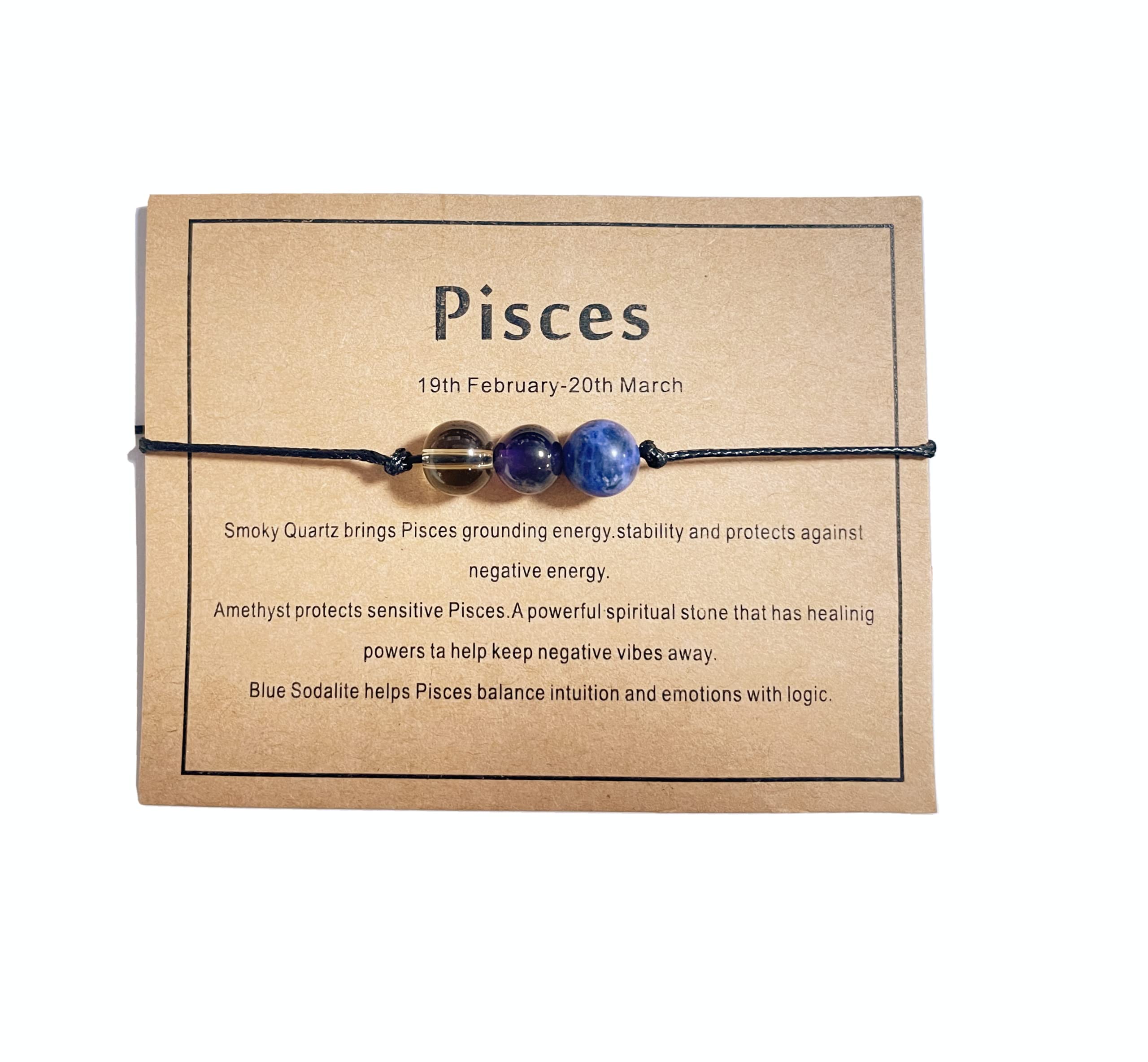 Zodiac Natural Stone Horoscope Bracelets 12 Constellation Astrology Healing Gemstone Crystal Card Packaging Horoscope Bracelet for Women Girls Teens Birthday Anniversary Friendship Exquisite Jewelry