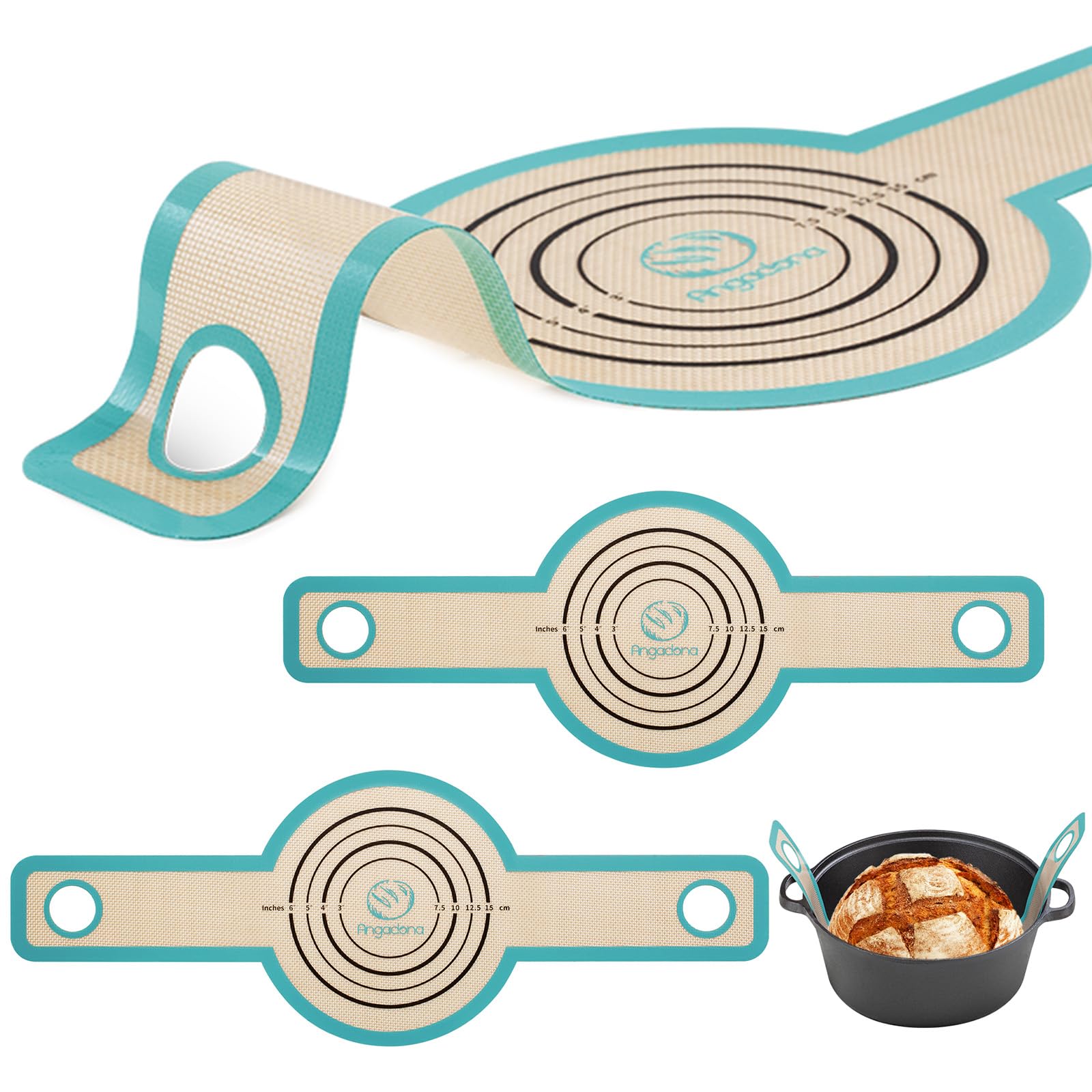 Silicone Bread Sling Dutch Oven - Best Japan Silicone. Non-Stick & Easy Clean Reusable Silicone Bread Baking Mat. With Extra Long Handles Bread Baking Sheet Liner, 2 Aqua Sky Set Transferable Dough