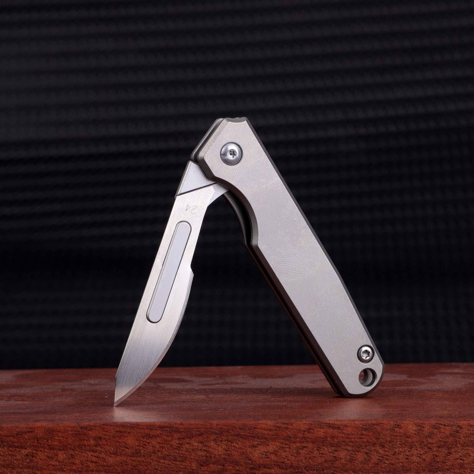 Samior TS51 Small Slim Scalpel Folding Pocket Flipper Knife with 10pcs #24 Replaceable Blade, 5.1 inches Grey Titanium Handle with Liner Lock, Utility EDC Keychain Knives, 0.99oz