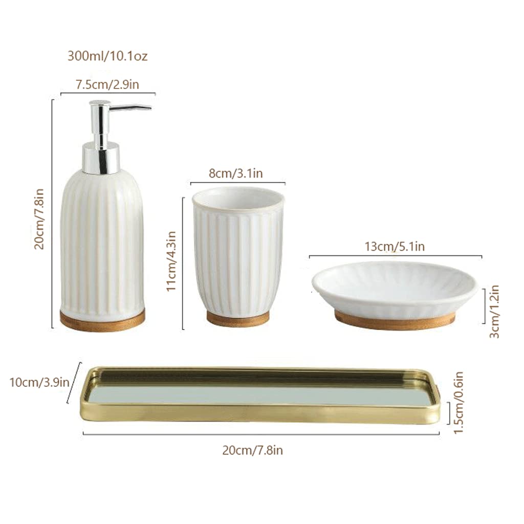 UTOYA Durable Smooth Glaze Bathroom Accessories Set White,Cermaic Bath Vanity Countertop Decor Set-Hand Soap Dispenser,Tumbler,Soap Dish,Tray Replacement