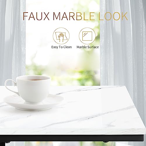 Possile C Shaped Side Table Set of 2, Marble End Table for Sofa and Bed, Couch Table That Slide Under, Snack Side Table for Living Room, Bedroom or Small Spaces, White and Black