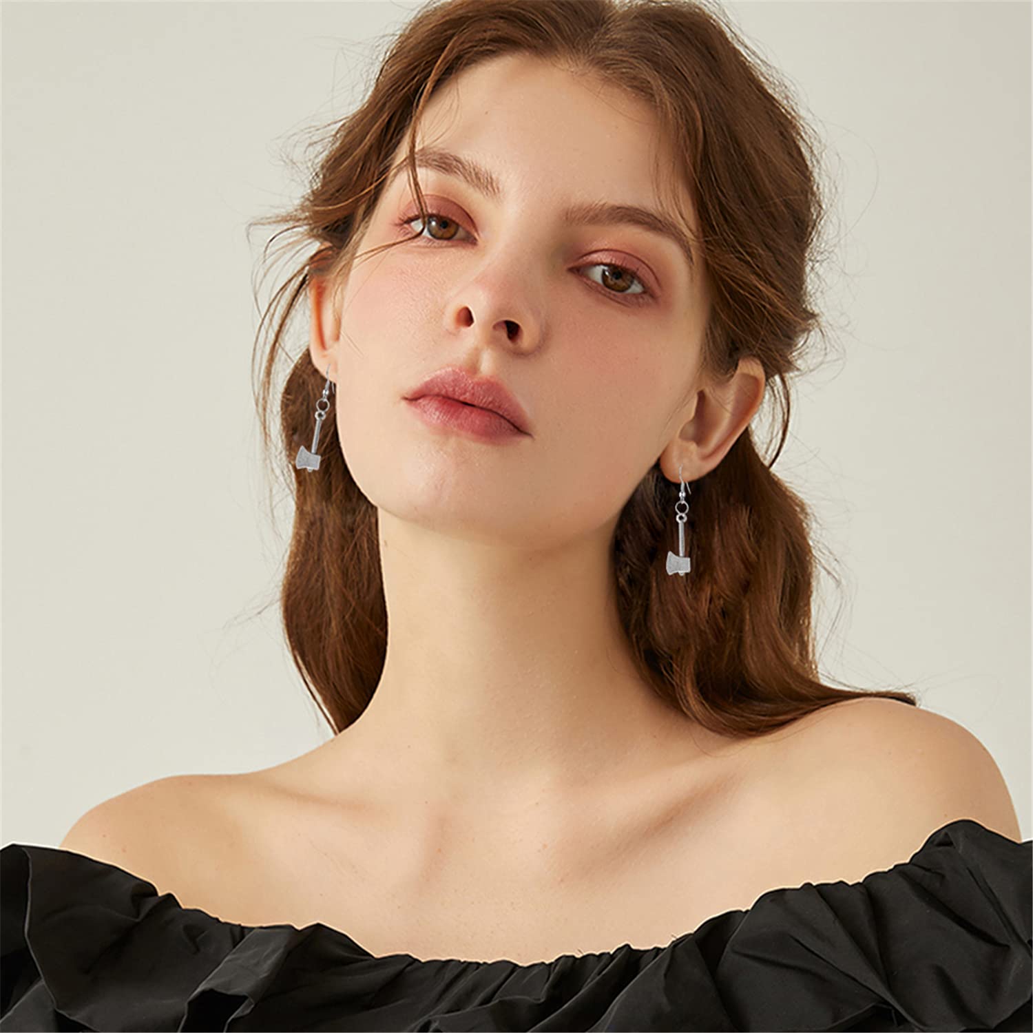 WUWEIJIAJIA 4 Pairs Unique Gothic Vintage Silver Axe Dangle Drop Earrings Sets for Women Statement (Silver)