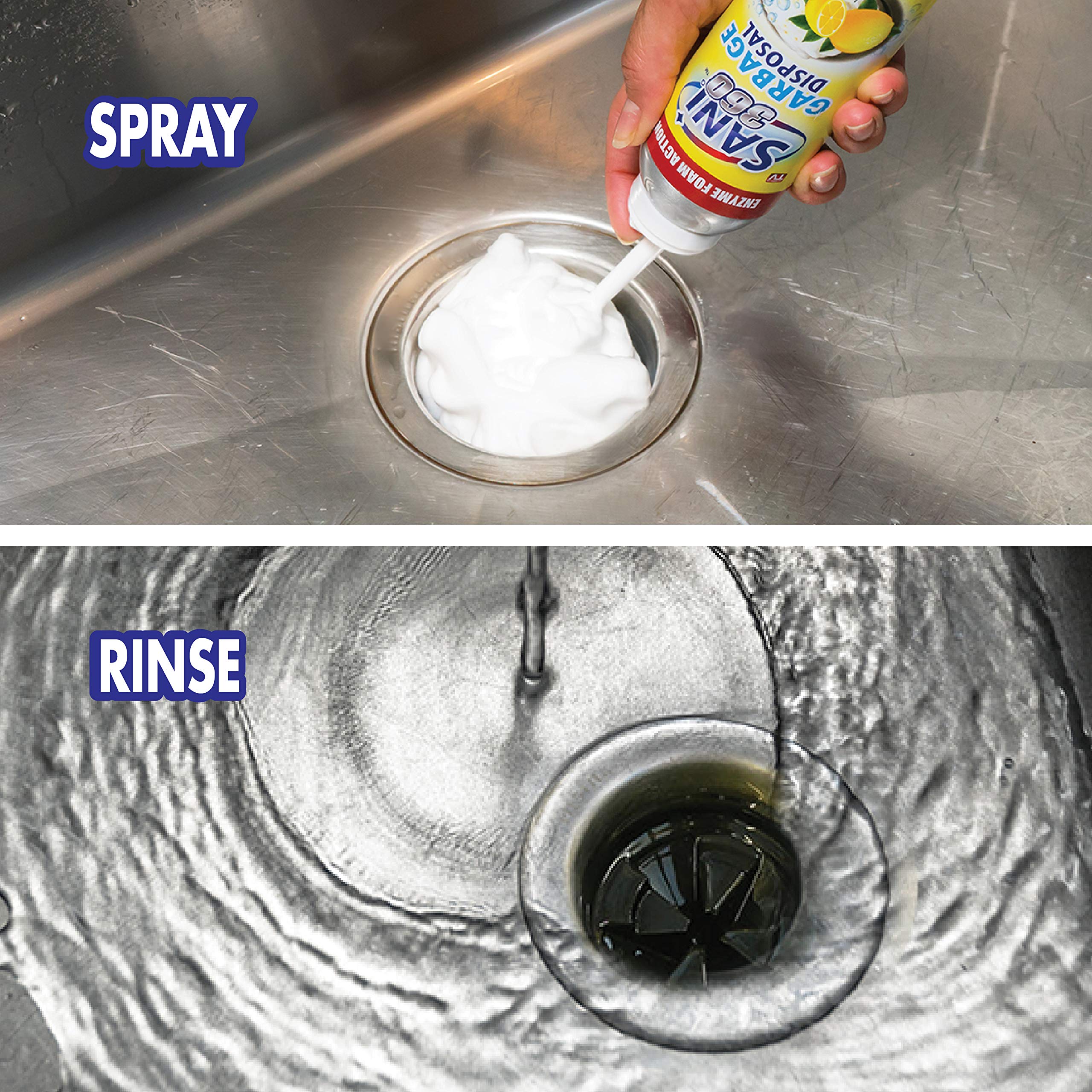 Sani 360 Garbage Disposal Cleaner β Lemon Scent, 10oz Bottle of Foam - 8 to 10 Uses