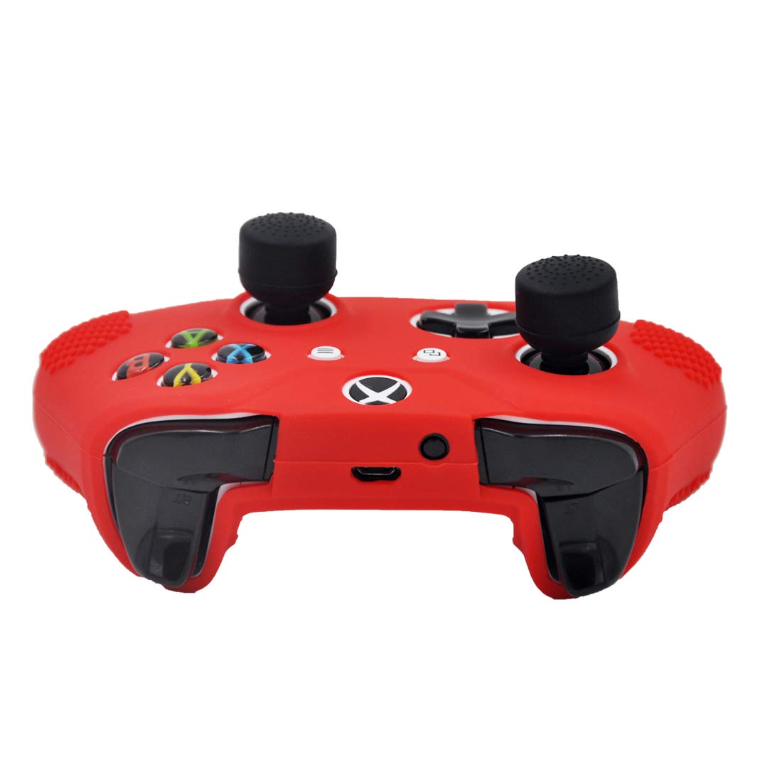SKINOWN Grip Silicone Case Anti-Slip Protective Grip Cover for Xbox One S & One X Controller with 2 Thumb Grips(Black)
