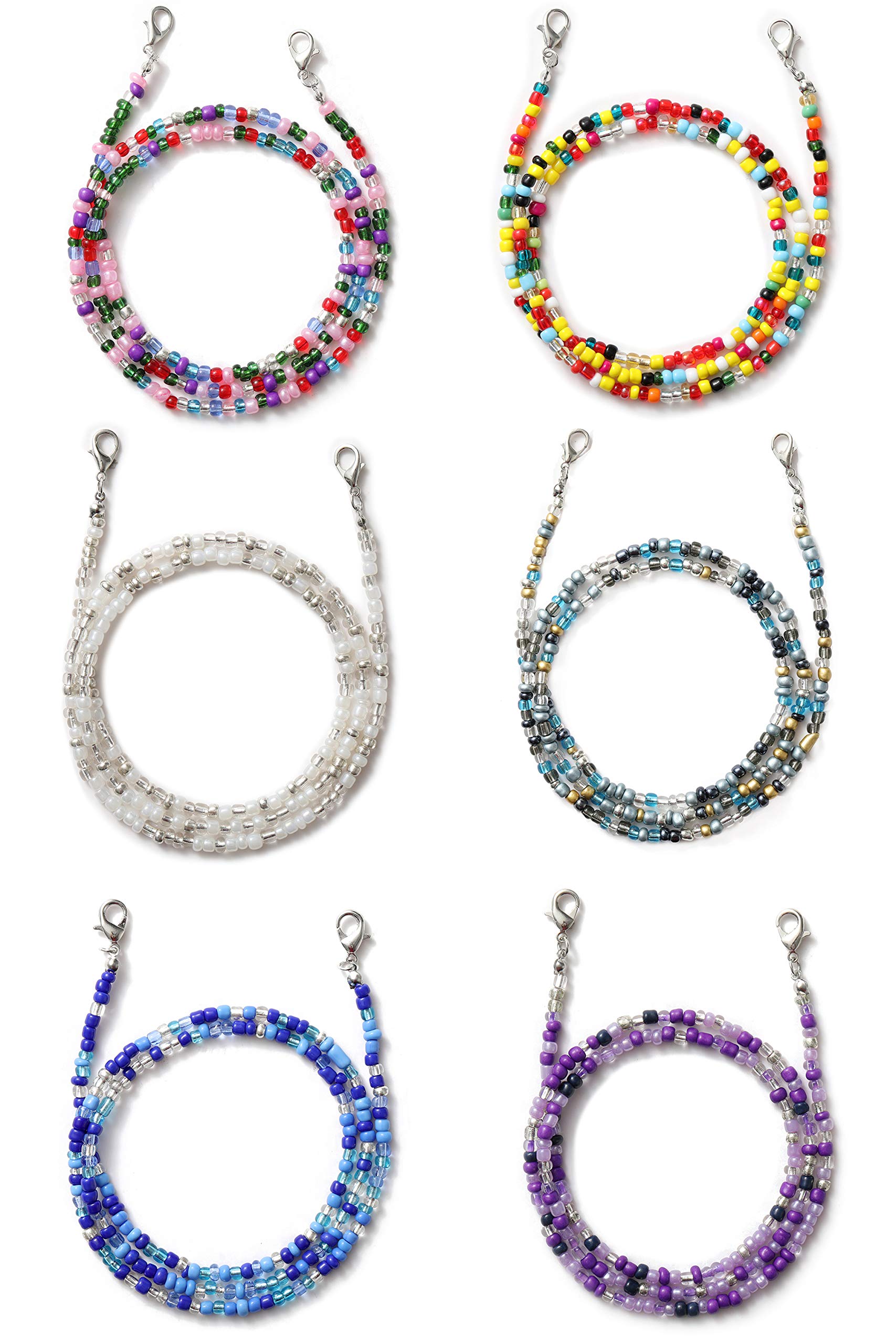 Vegolita 6Pcs Face Mask Lanyard for Women Girls Bead Chain Strap Mask Holder Comfortable Around Neck 6