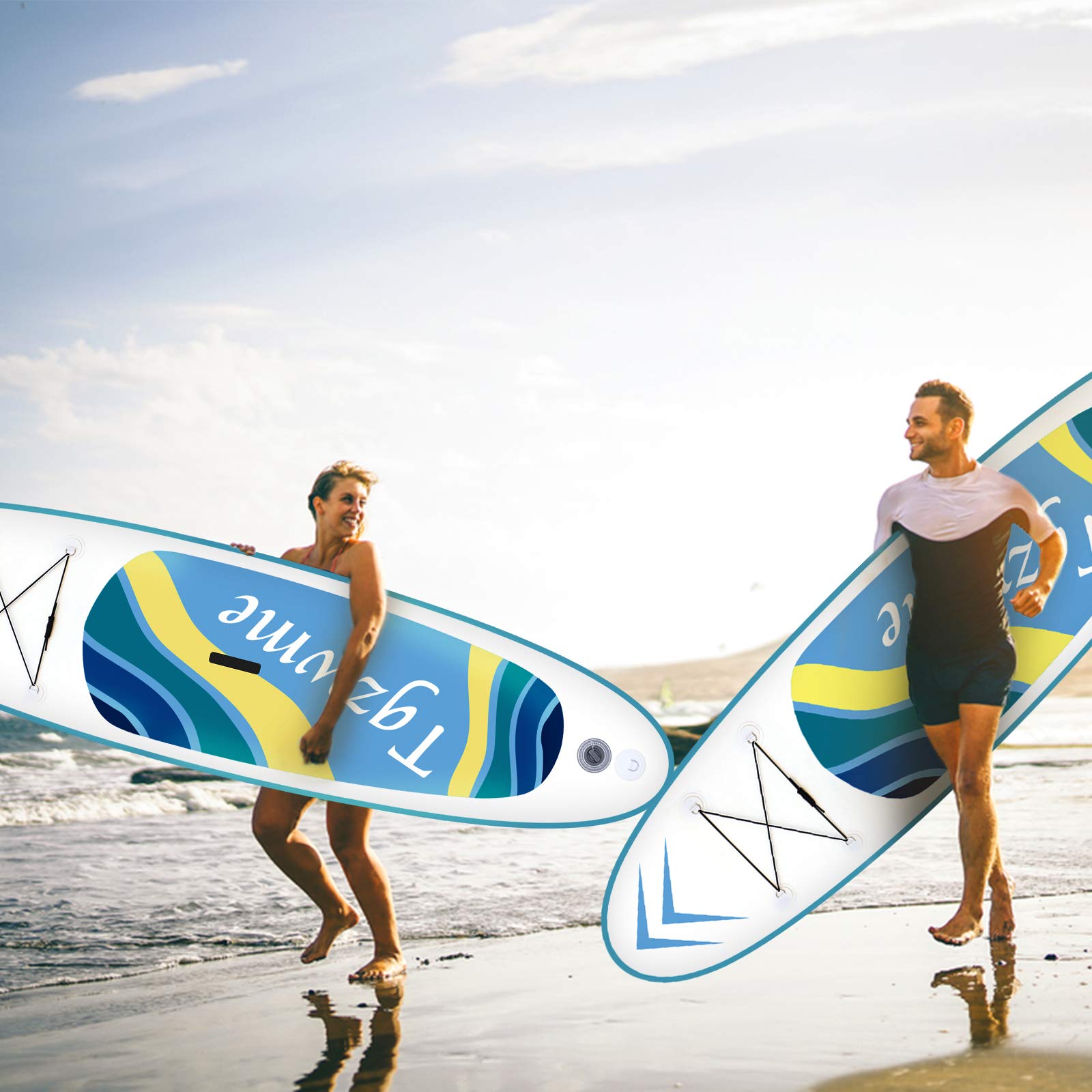 Tgzwme Paddle Board,10'×30"×6" Inflatable Stand Up Paddle Board for Adults with Adjustable Paddle,3 Fins, Leash, Hand Pump, Backpack