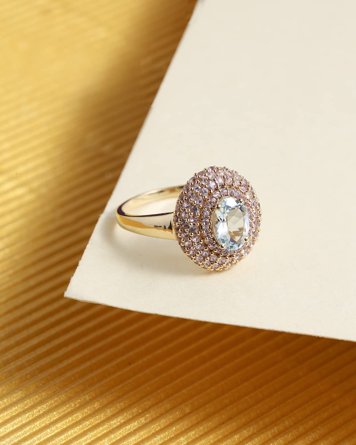 YoTreasure 1.95 Ct. Aquamarine Pink Sapphire Wedding Ring Solid 14K Yellow Gold Gemstone Jewelry