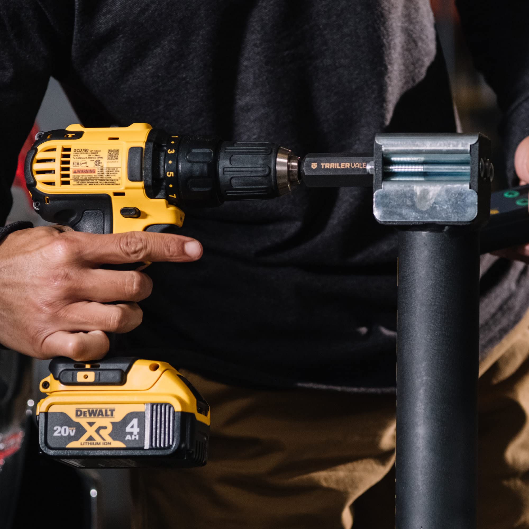 Trailer Valet TVJX5-S Swivel Jack Pipe Mount with 5K Lifting Capacity– Drill-Powered Option, Includes Free TVDA Drill Attachment, Patented 3:4 Gear Ratio, Marine-Grade Material, Rust-Resistant Coating