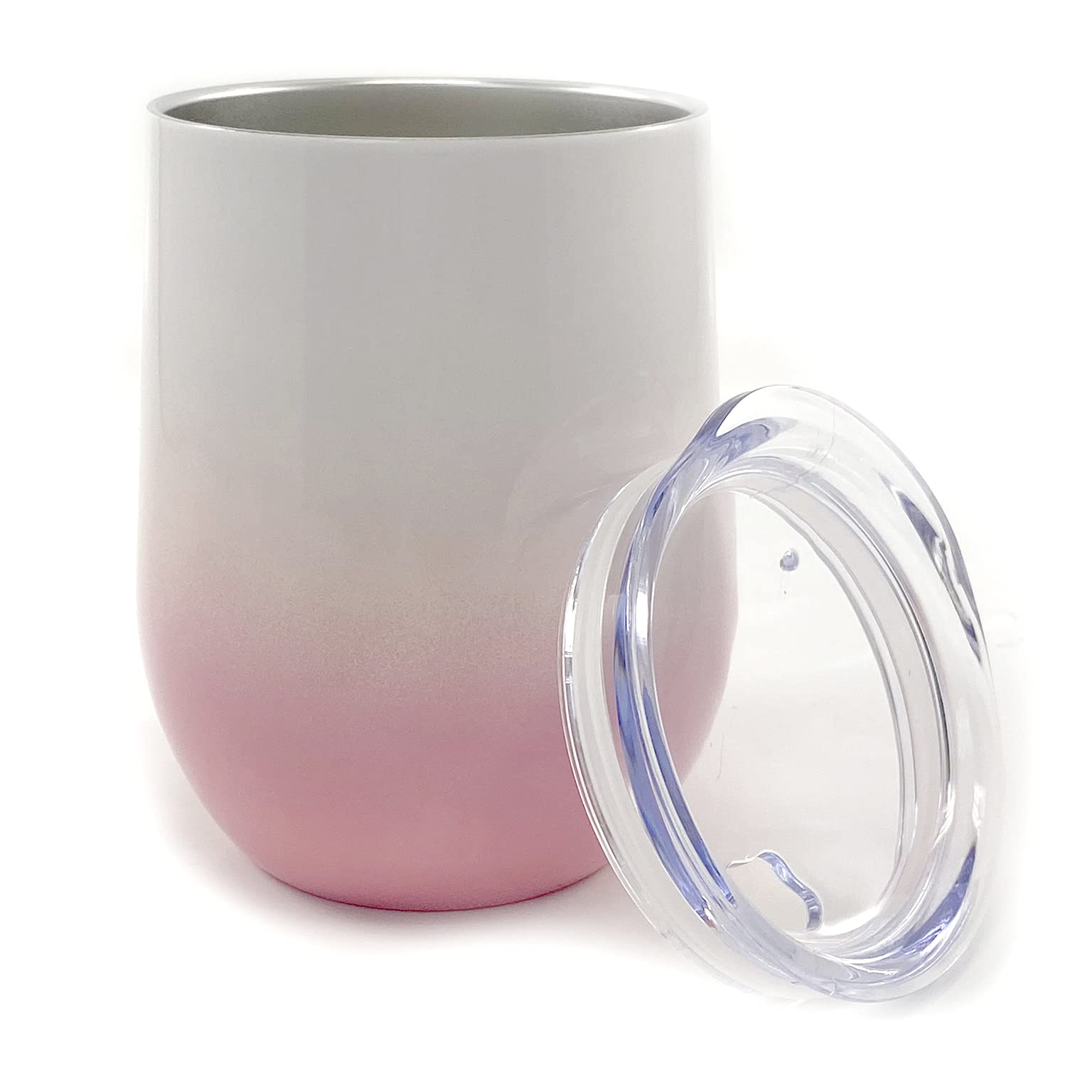 Trend Setters 12 oz Stemless Stainless Steel Wine Tumbler with Lid - White to Pink Ombre