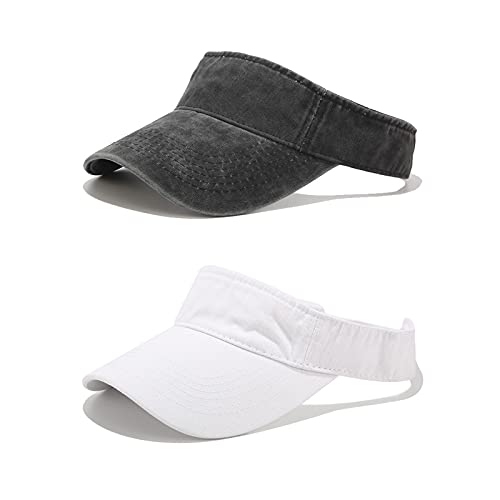 Unisex Sun Visor Quick Dry Sweatband Sports Hat for Climping Hiking Jogging Golf Fishing Workout Exercise Equipment 2 Pack(Black,White