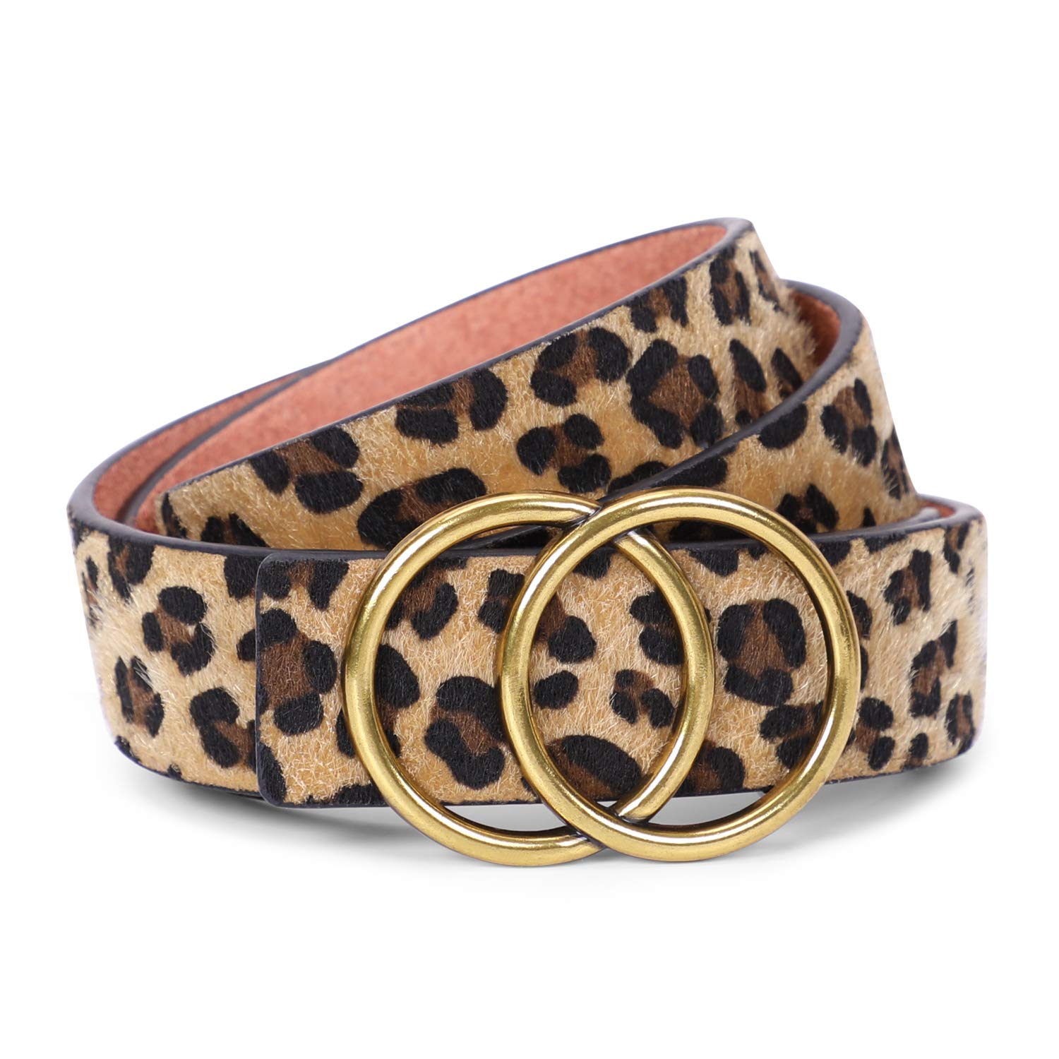 SANSTHS Womens Leopard Belt with Removable Gold Double Ring Buckle for Jeans, XL