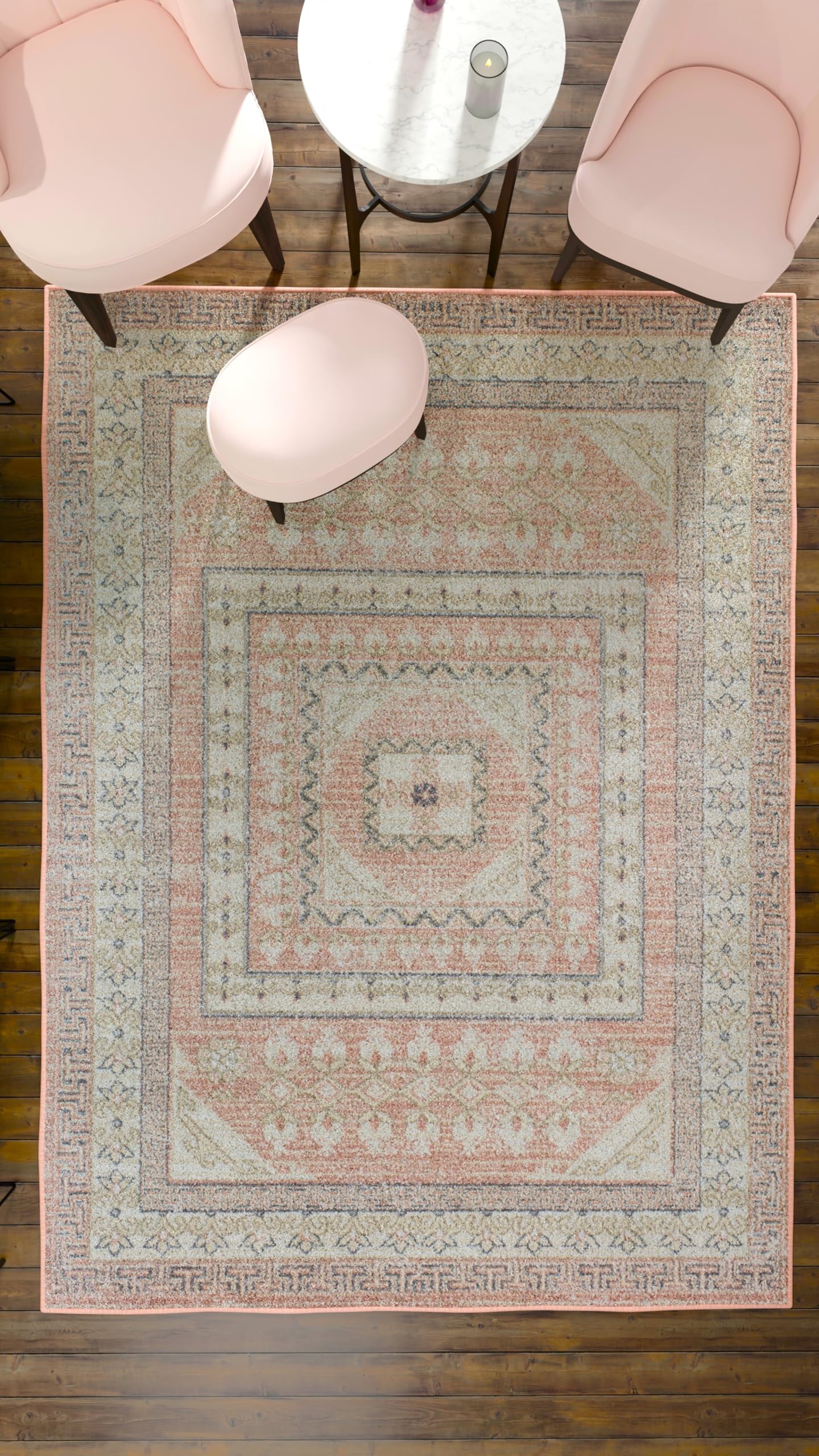 Rugs America Harper HY40A Vintage Transitional Carnation Non-Shedding Living Room Bedroom Dining Home Office Area Rug, 8'0" x 10'0"