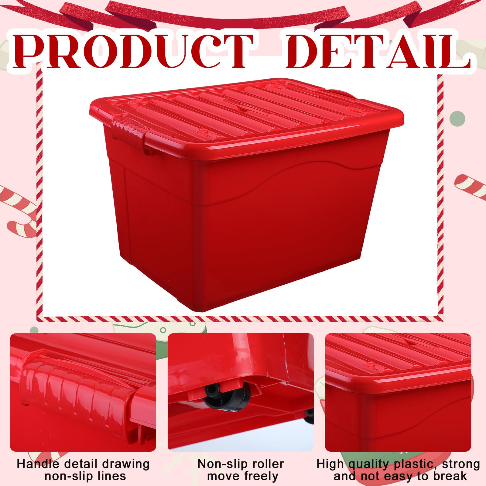 Sweetude 8 Pcs Christmas Storage Bins with Lids Red Green Storage Containers Plastic Box 72 Qt Large Stackable Nestable Storage Box with Wheels and Latching Handles