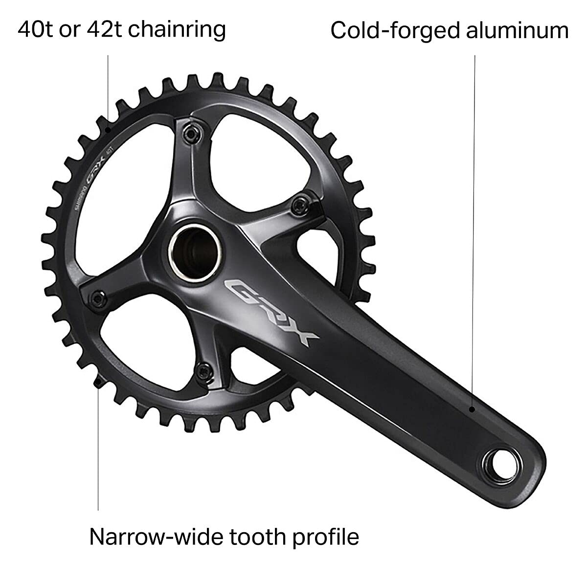 Shimano GRX FC-RX810-1 Crankset - 170mm, 11-Speed, 42t, 110 BCD, Hollowtech II Spindle Interface, Black