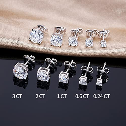 YODEWA Moissanite Stud Earrings for Women 925 Sterling Silver Hypoallergenic Flat Back 1 Pair DEF Color Lab Created Brilliant Round Moissanite Diamond Earrings (Silver 2CT)