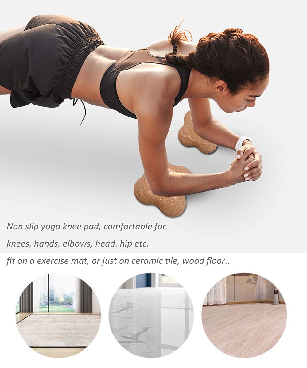 Yoga Knee Pad Support, Non Slip Cushion for Knees Thick Kneeling Pad, Soft Yoga Knee and Elbow Wrist Pads for Women/Men, for Kneeling Down, Workout, Pilates Exercise 2 Pack (Light Brown)