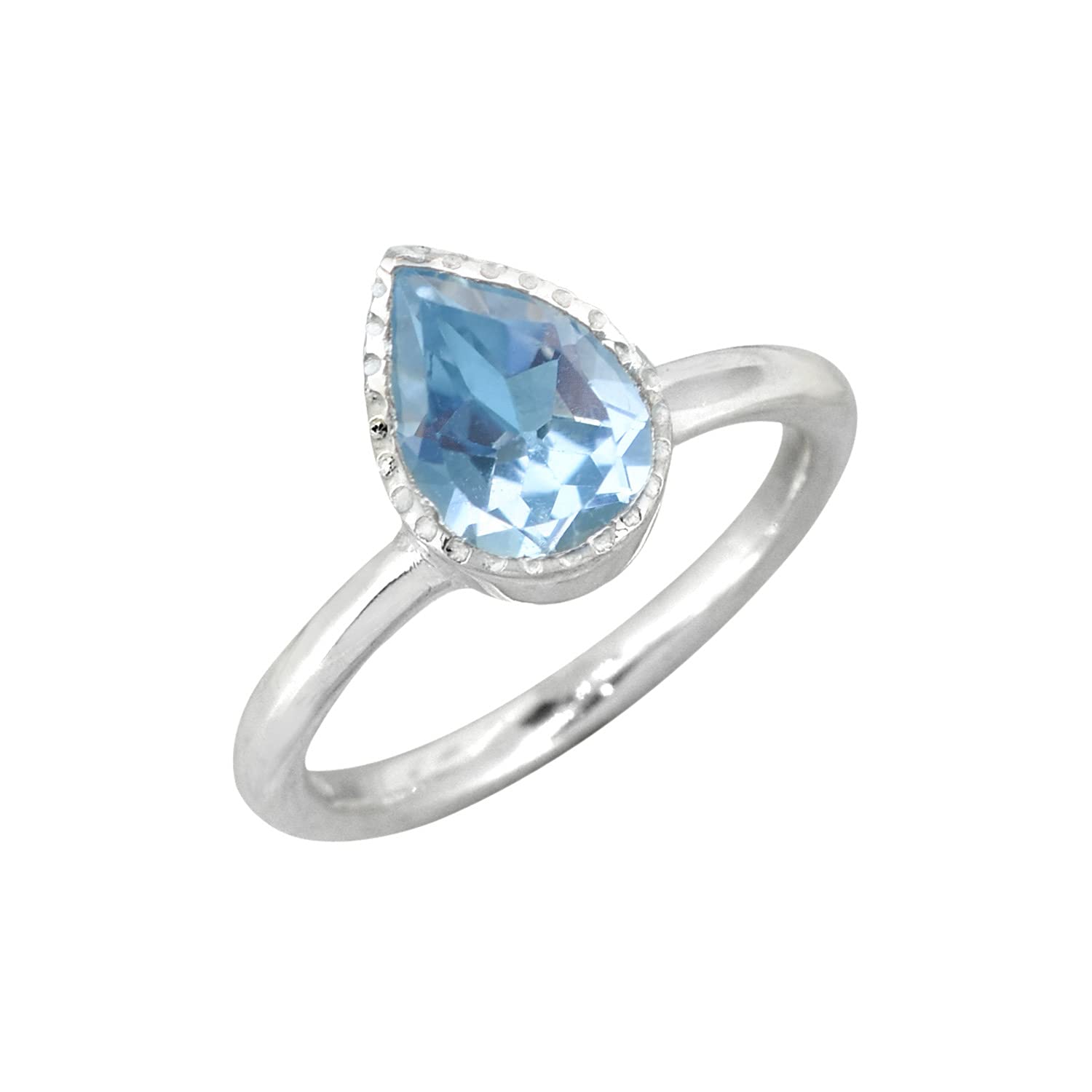 YoTreasure 10x7 MM Blue Topaz Solitaire 925 Sterling Silver Ring
