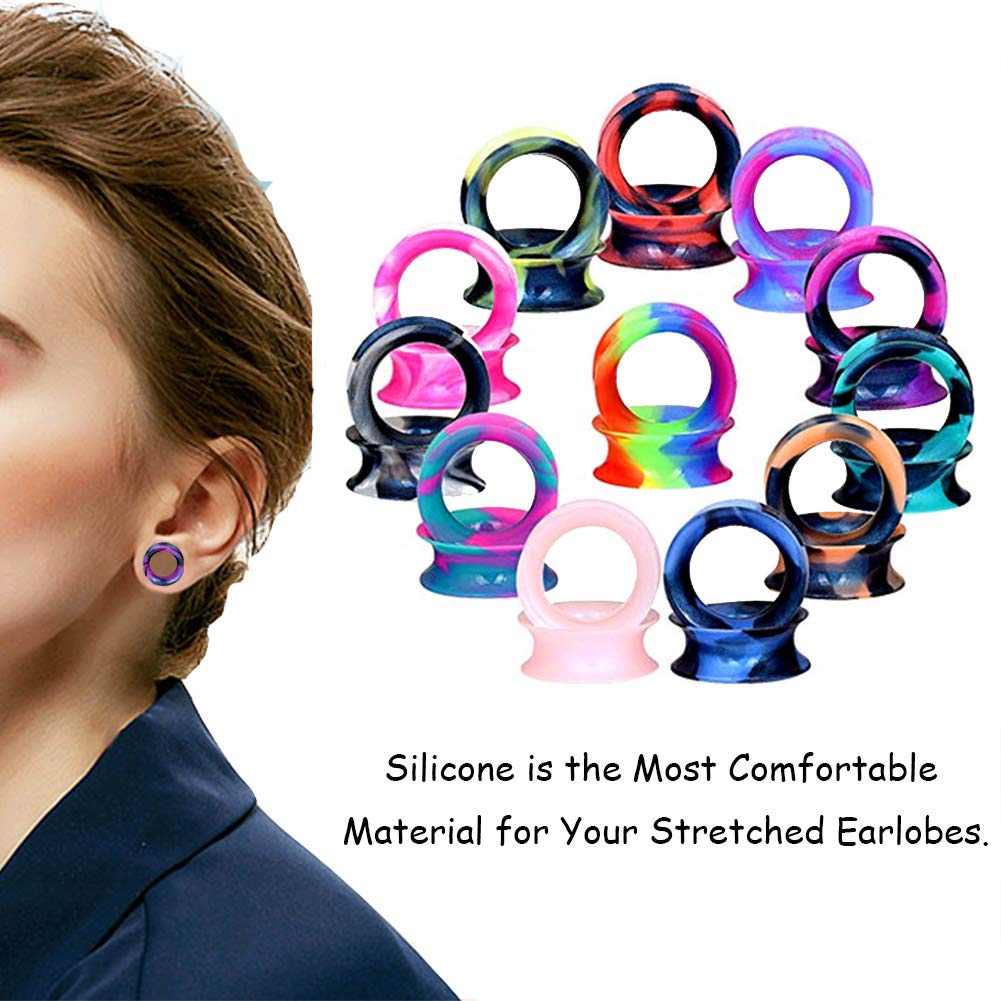 YOFANST 27 Pairs Soft Silicone Ear Gauges Plugs Double Flared Tunnels Flexible Ear Piercing Colorful Set 00G