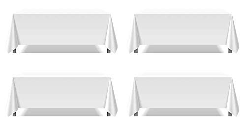 Pomp Pure White 90" x 132" Poplin Polyester Tablecloth (4 Pack) | Wrinkle + Stain Resistant Easy Care Premium Fabric | Fits 6FT Rectangle Table