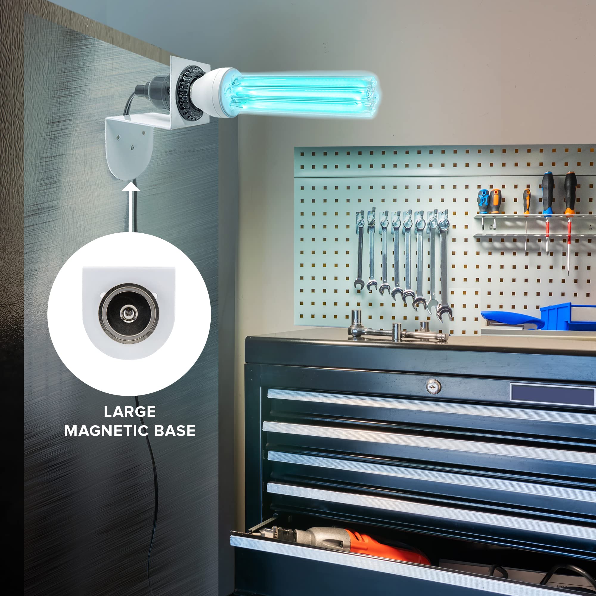 Ultraviolet Ozone Germicidal Light Bulb with a Magnetic Mount Base 185/254nm UV light