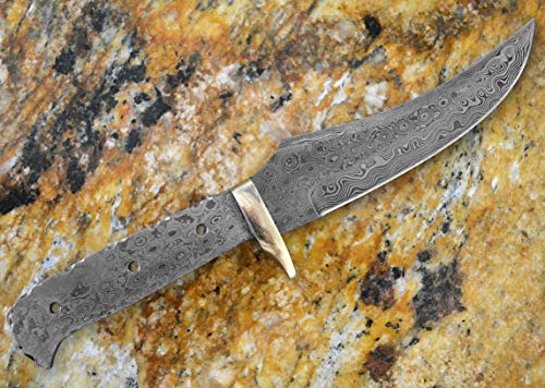 Whole Earth Supply Upswept Skinner Damascus Knife Blank +Brass Finger Guard for Custom Making Knives Blade Blades Blanks Hunting