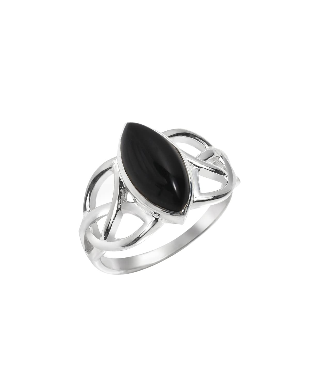 YoTreasure Black Onyx 925 Sterling Silver Victorian Style Triquetra Celtic Trinity Knot Ring